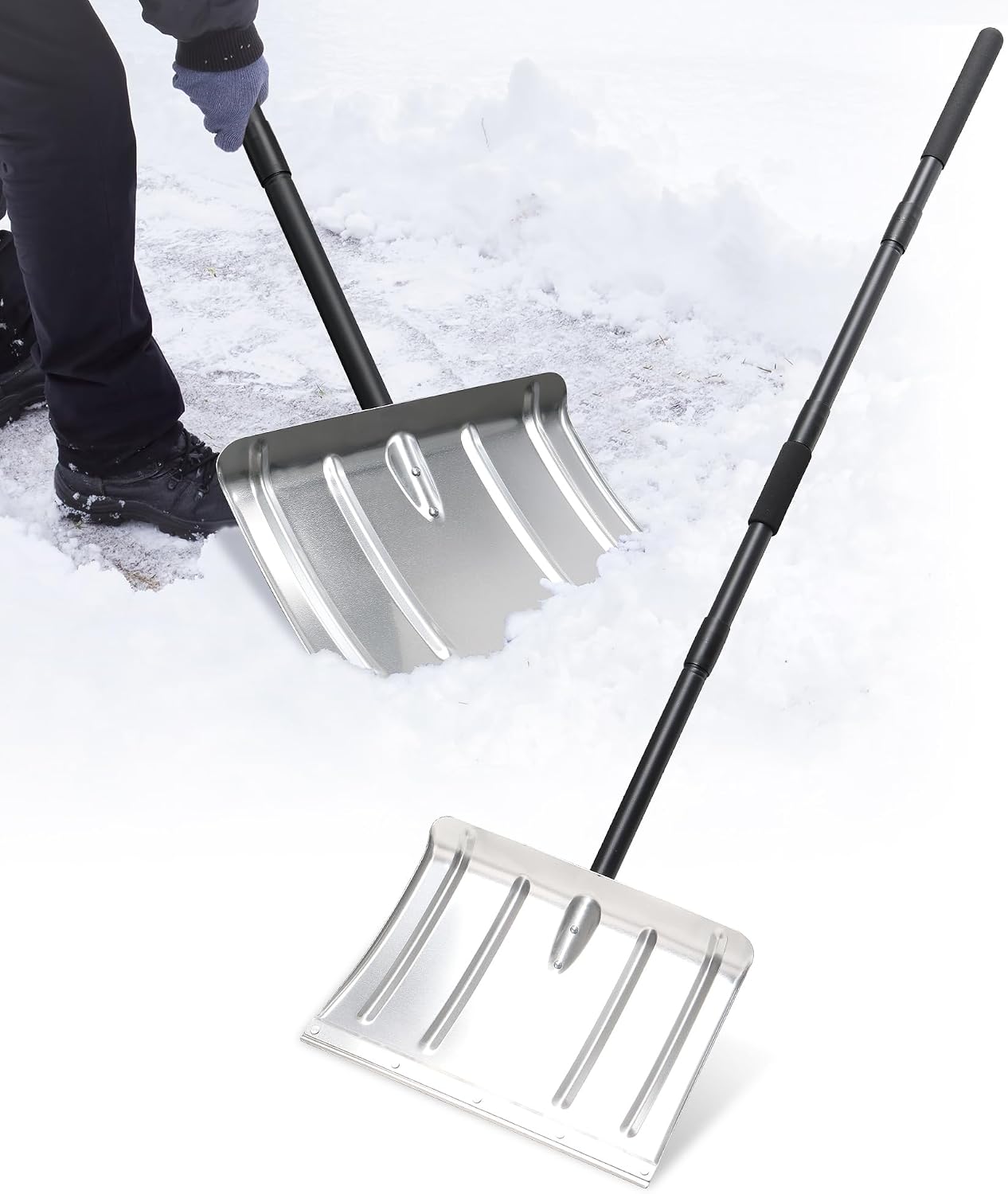 Snow Shovel,Heavy Duty Stainless Steel Pusher Shovel for Snow Removel ...
