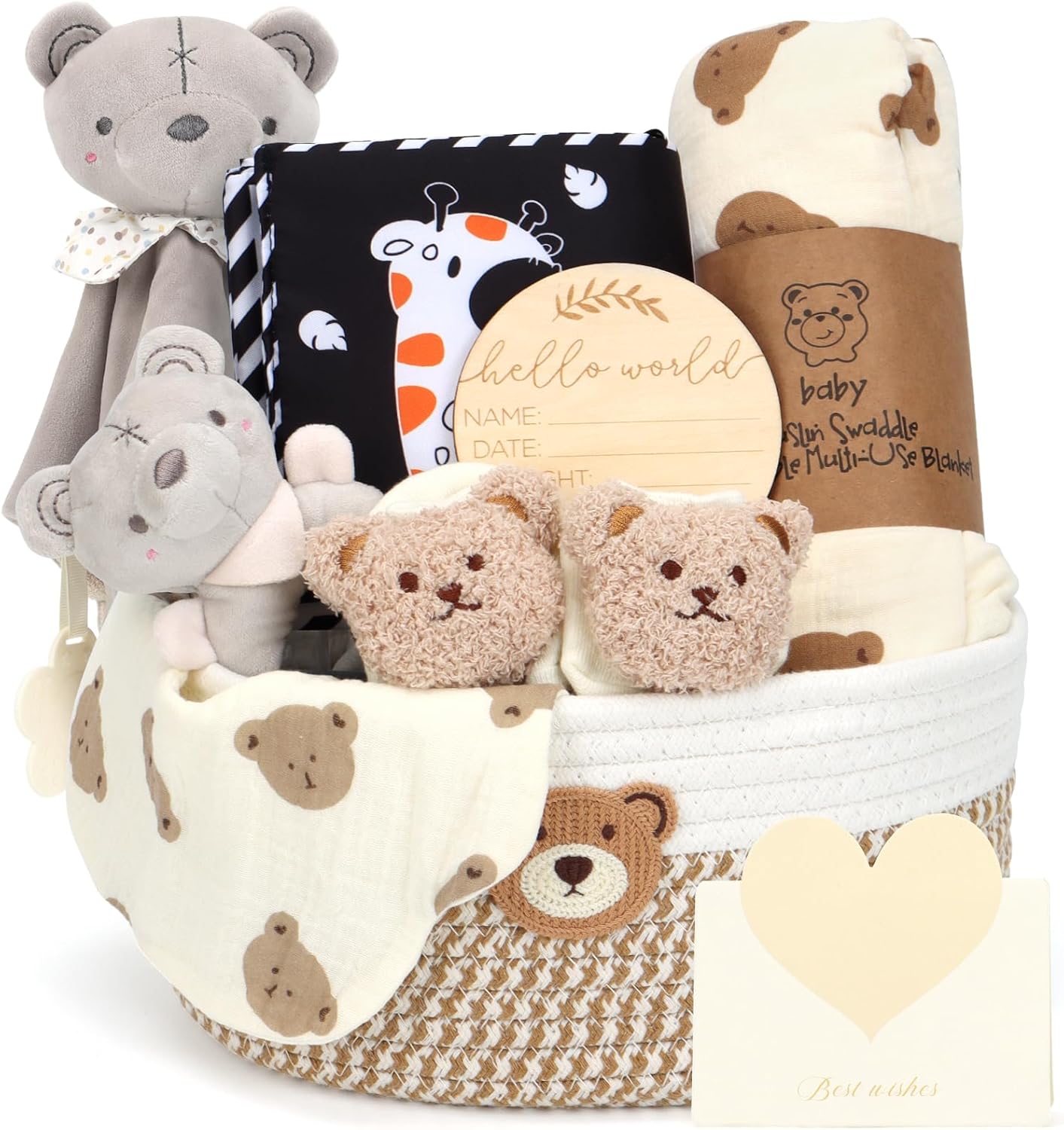 Baby Gift Basket, Newborn Hamper Set with Nappy Caddy Sensory Book Baby ...