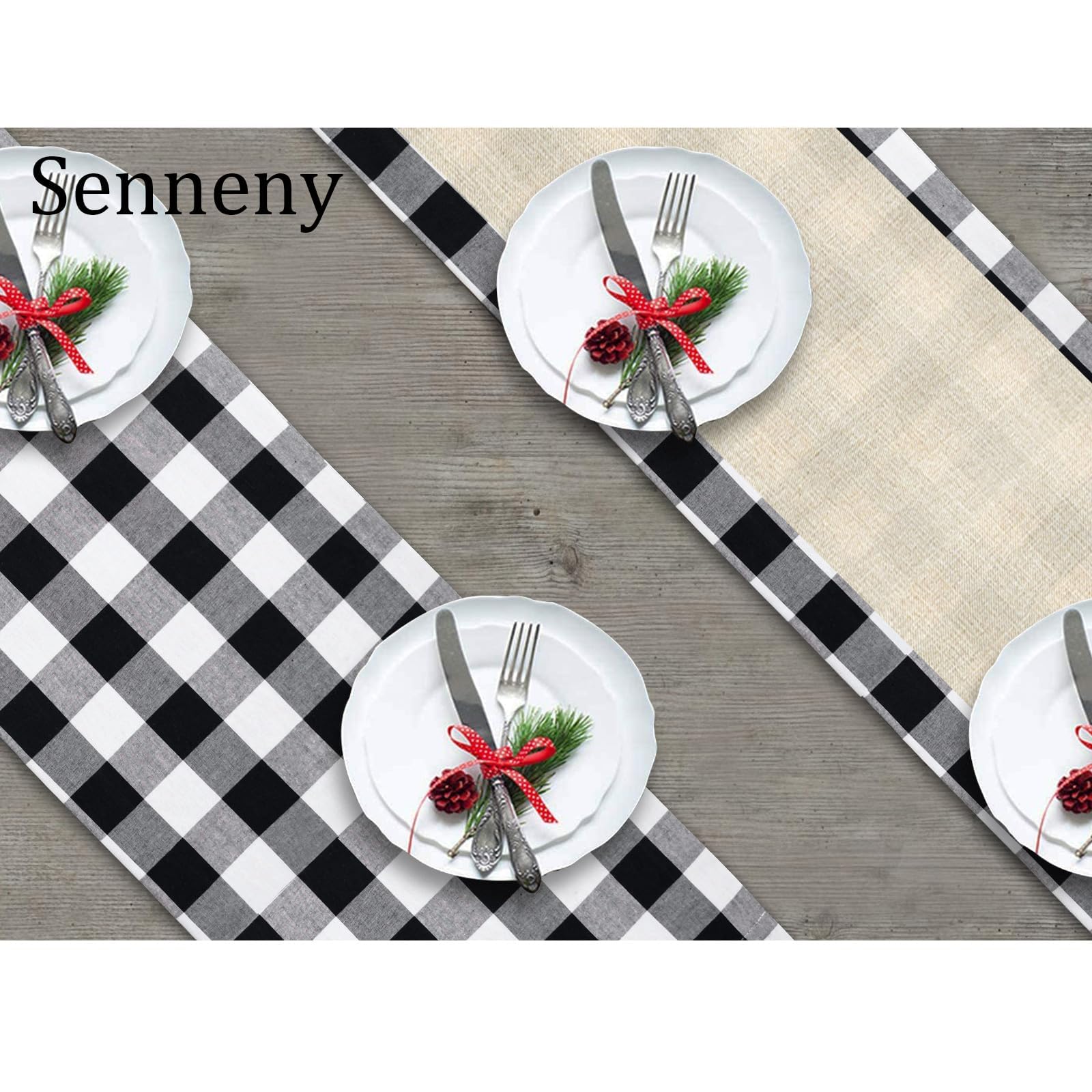 Snapklik.com : Buffalo Plaid Table Runner, Reversible Burlap & Cotton ...