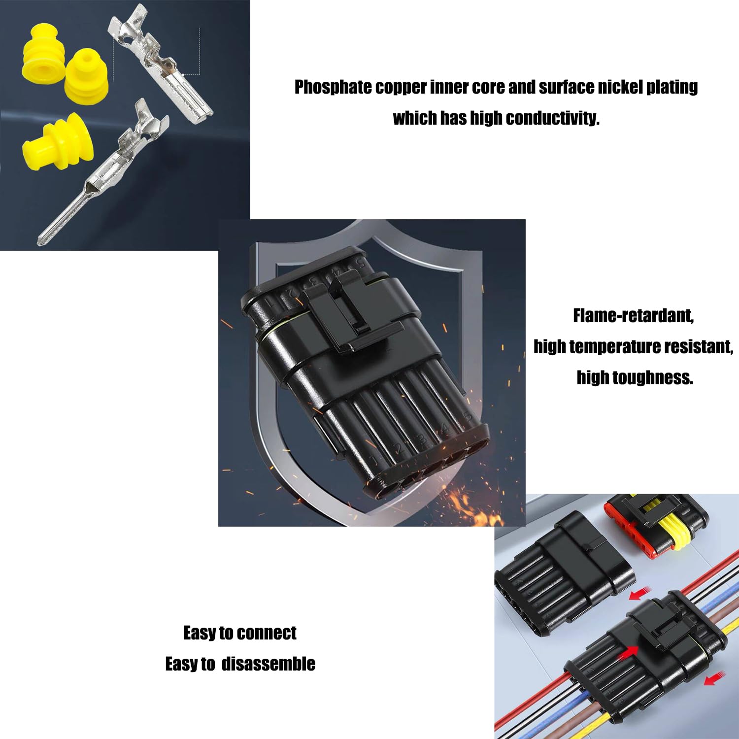 Snapklik.com : YETOR 5Pin Connector,16AWG Way Car Waterproof Electrical ...