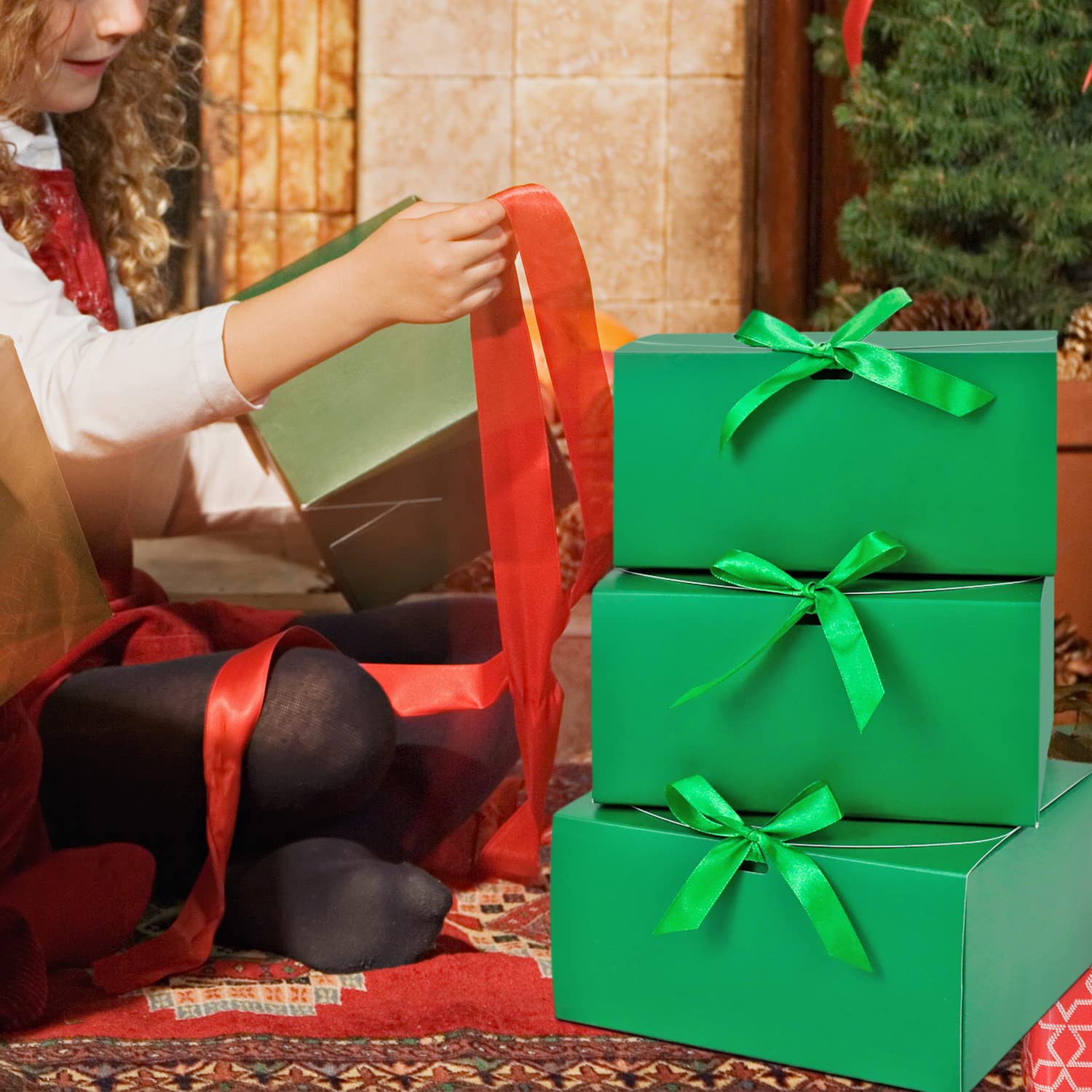 HUAPRINT Gift Boxes with Lids,Dark Green Gift Boxes 8x8x4inches ...