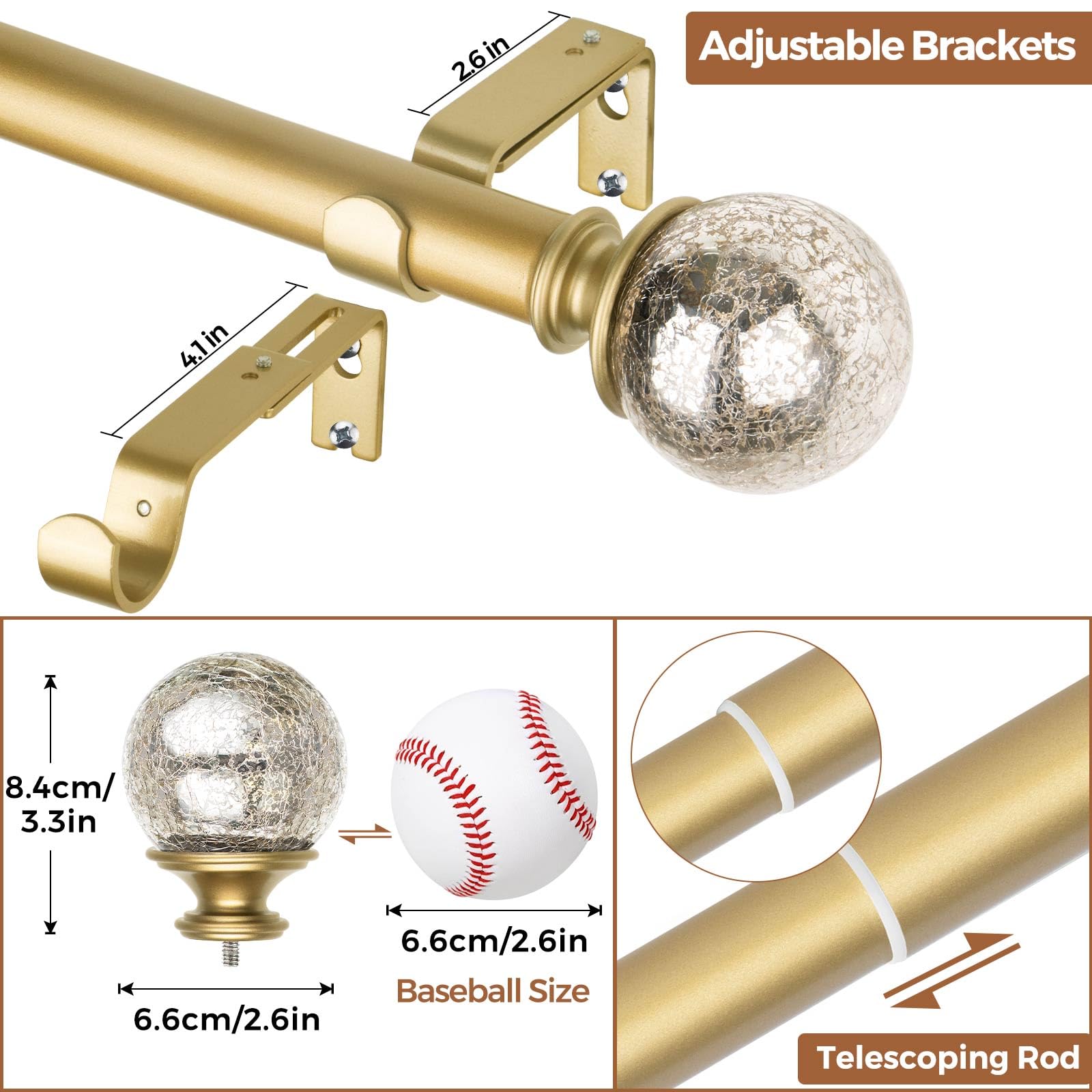 KAMANINA 1 Inch Curtain Rod Single Window Rod 36-72 Inches (3-6 Feet ...