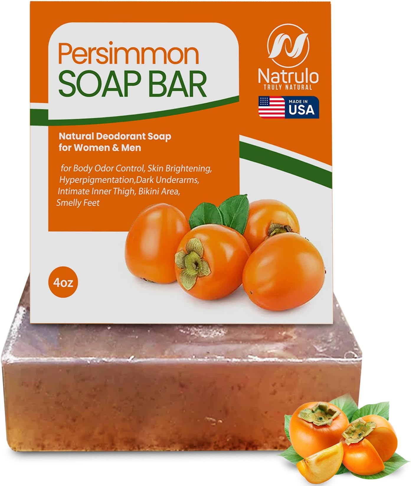 Amazon.com : Natrulo Persimmon Soap Bar for Body Odor Control ...