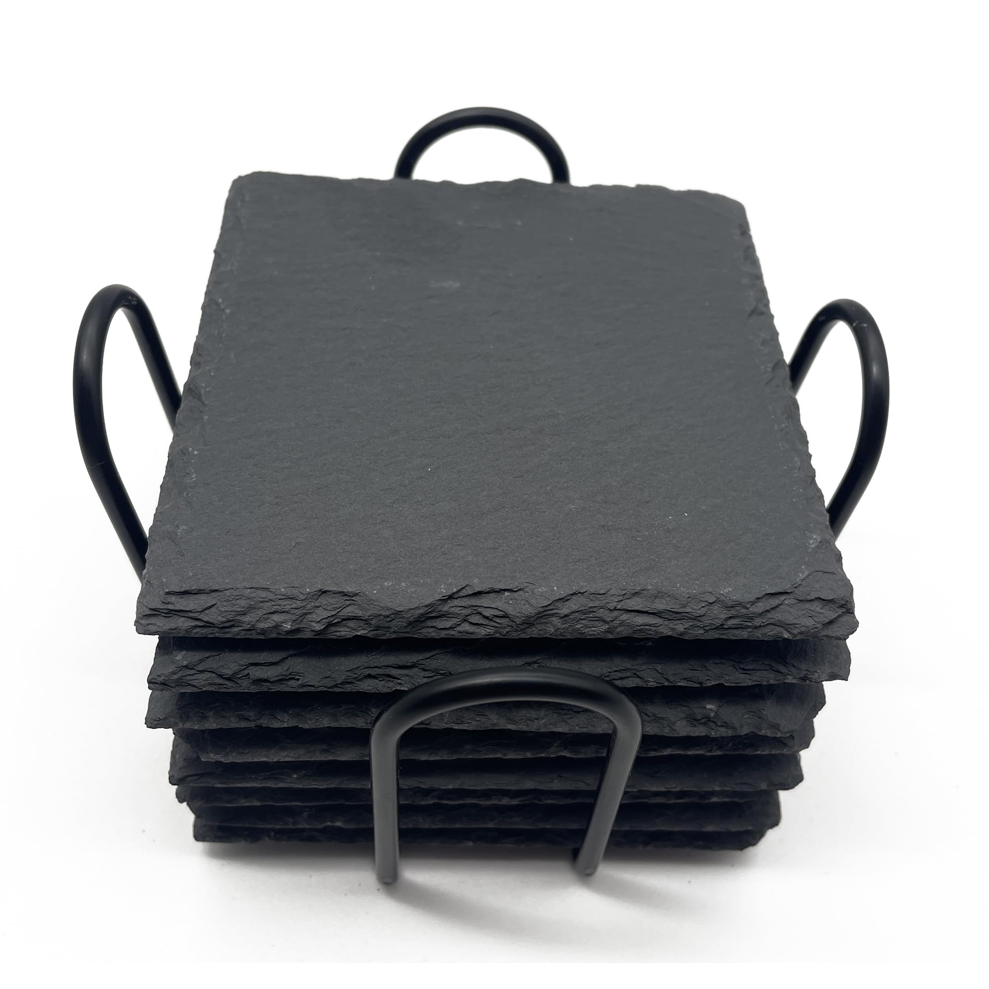 Amazon.com: 8 Pack 4 inch Square Slate Coasters with Metal Holder ...