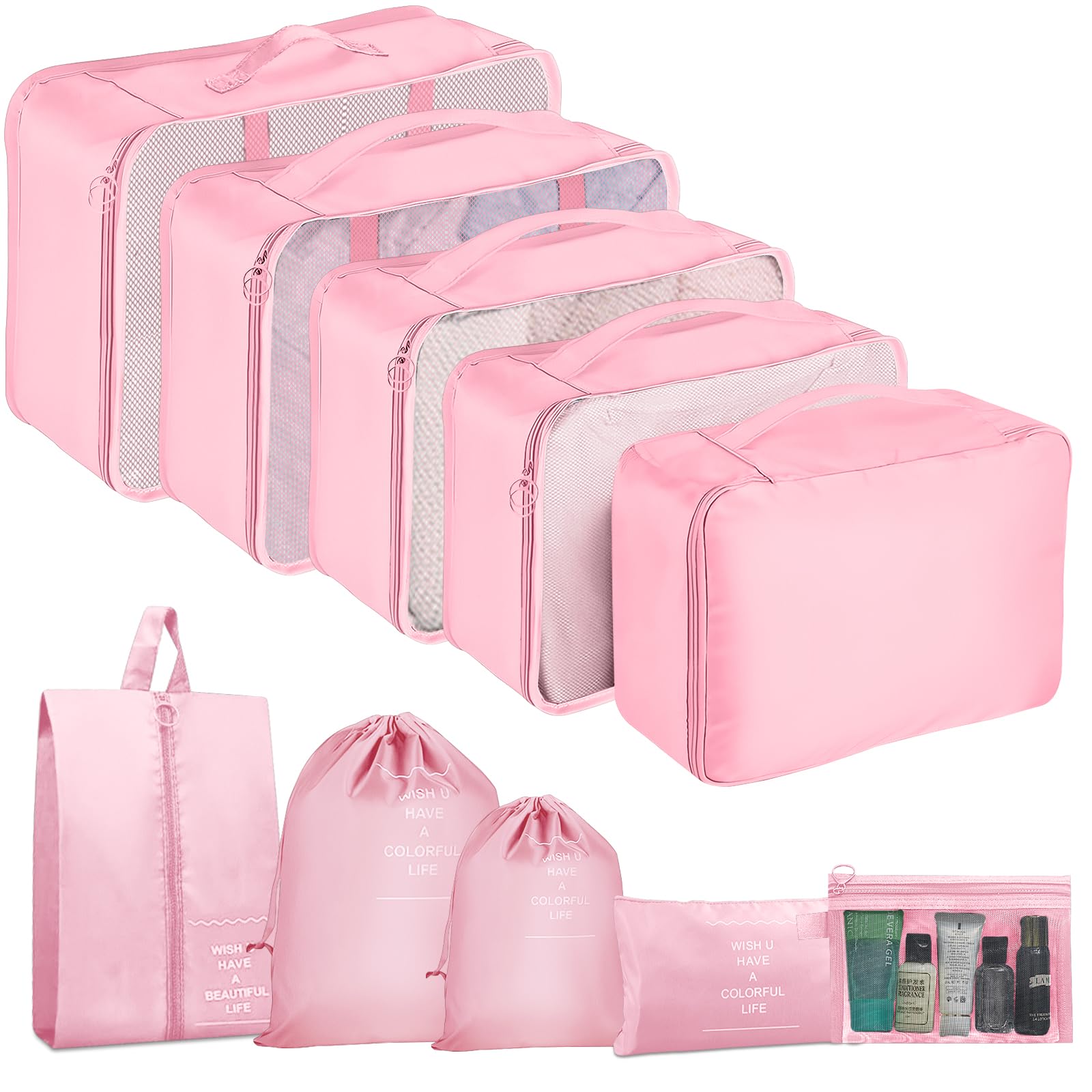 10 Set Packing Cubes, Pink Travel Essentials Organizer Bags, Large ...