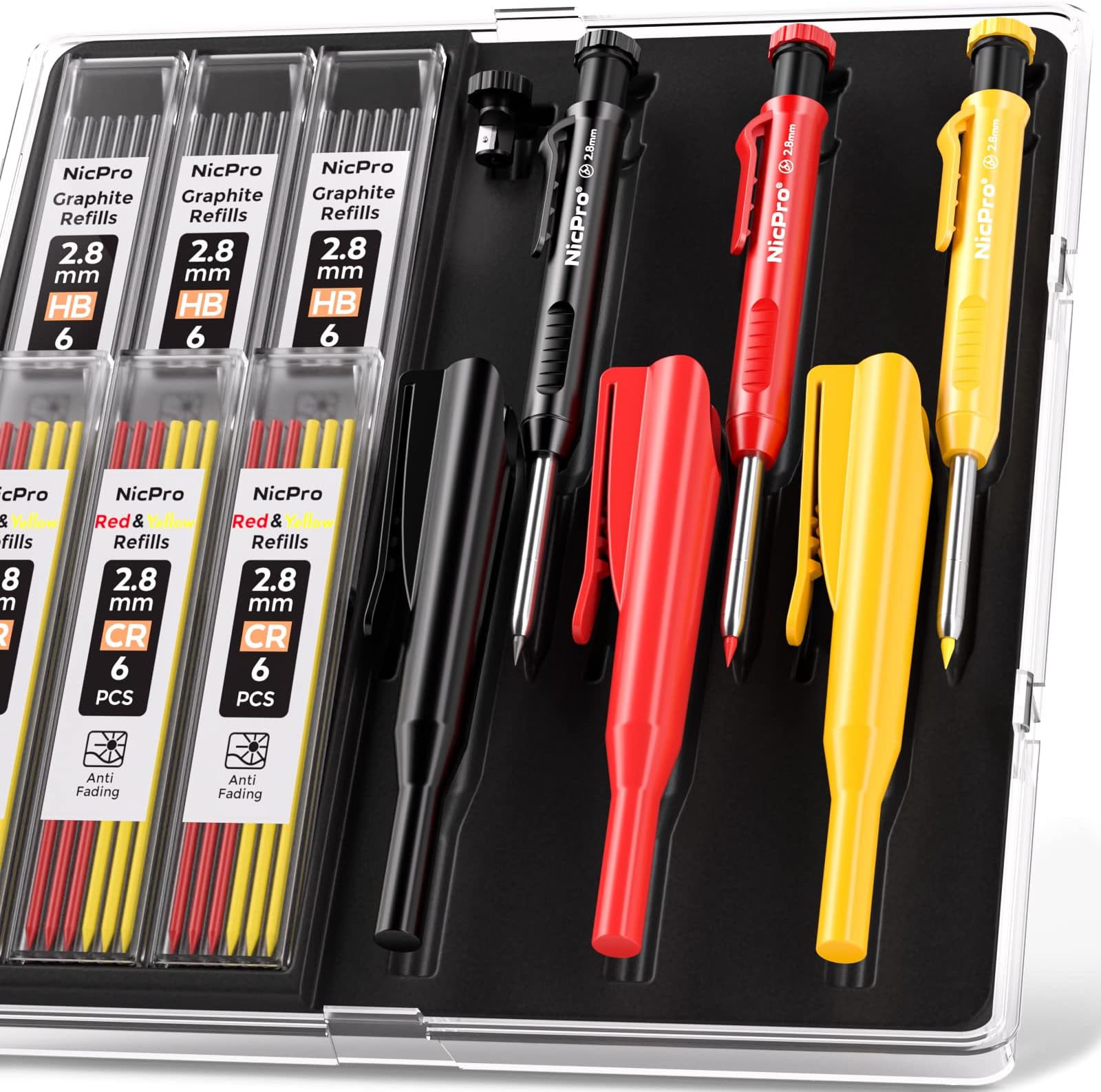 Amazon.com : Nicpro 3 Pack Carpenter Pencil with Sharpener & Cap ...