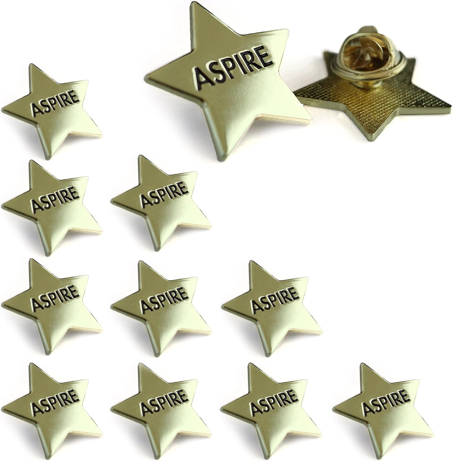 Aspire Gold Star Pin Badges (24mm dia) Pack of 10 | for Recognizing ...