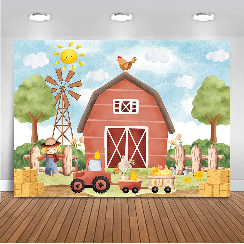 Amazon.com : ANSHUHAI Farm Barn Backdrop Cartoon Farm Animals Kids ...