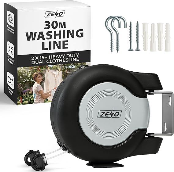 ZENO Retractable Washing Line 30M | Heavy Duty Dual Clothes Line with ...