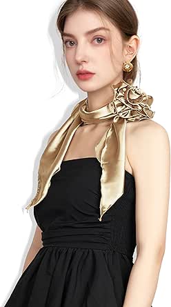 JENSVOIR Satin Scarf for Women, Apricot Big Flower Removable Flower ...