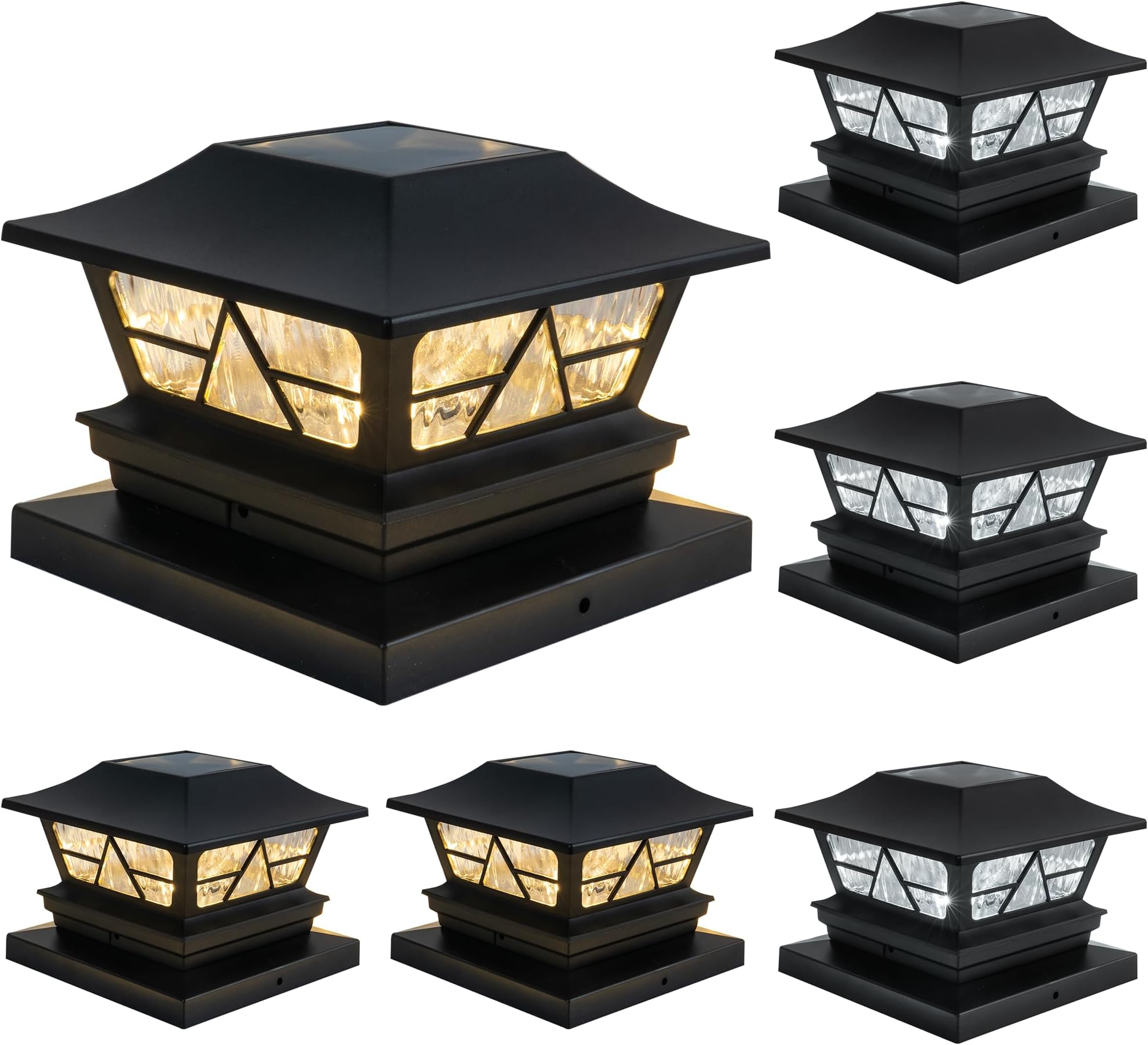 Solar Fence Post Lights, Warm or Cool White Light Mode Solar Powered ...