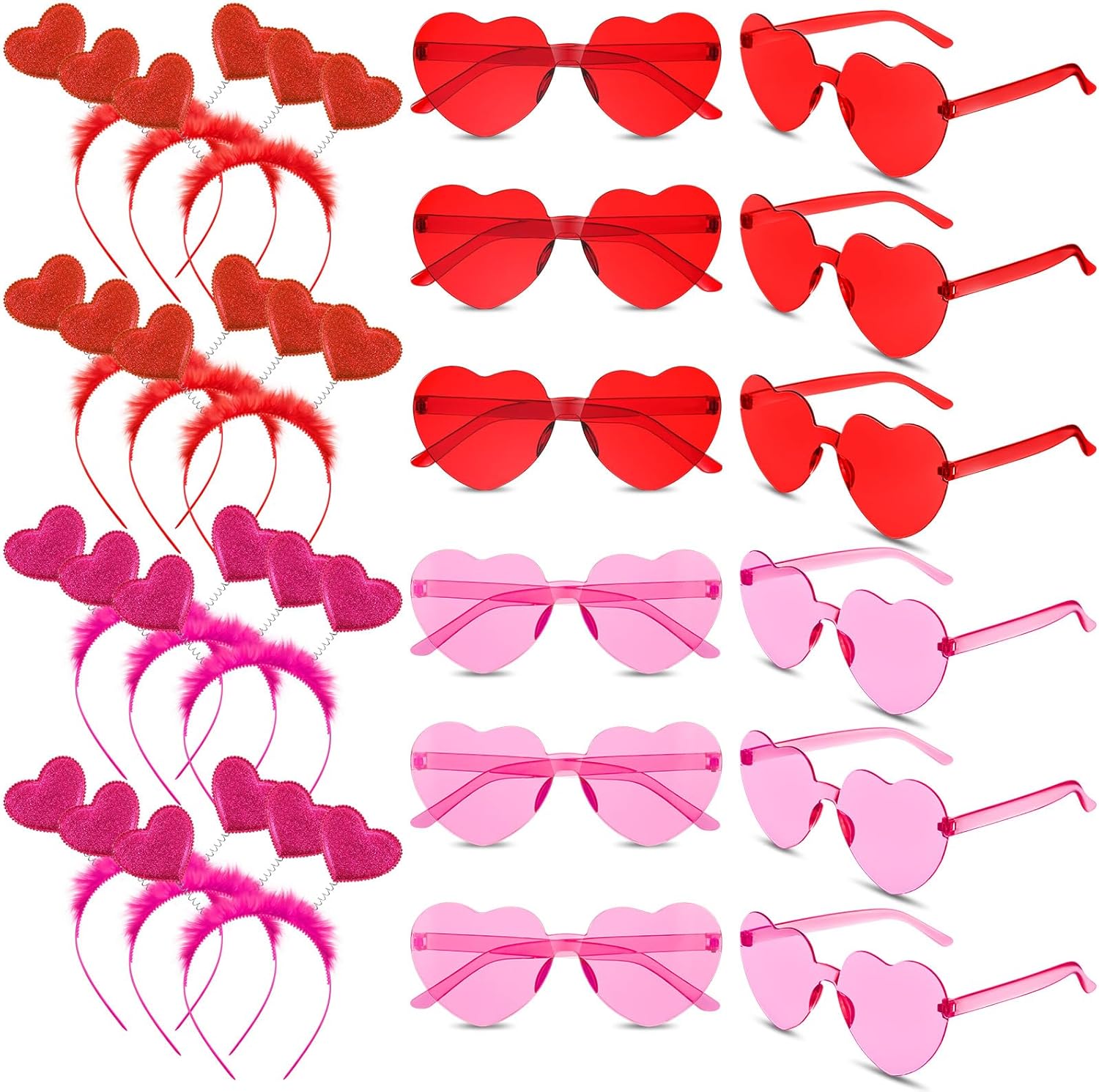 Amazon.com: Jutom 24 Pieces Valentines Heart Headbands and Glasses ...