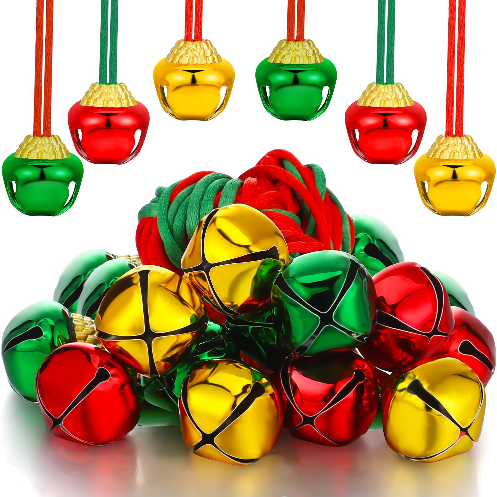 Amazon.com: 12 Pieces Christmas Bell Necklaces Large Gold Red Green ...