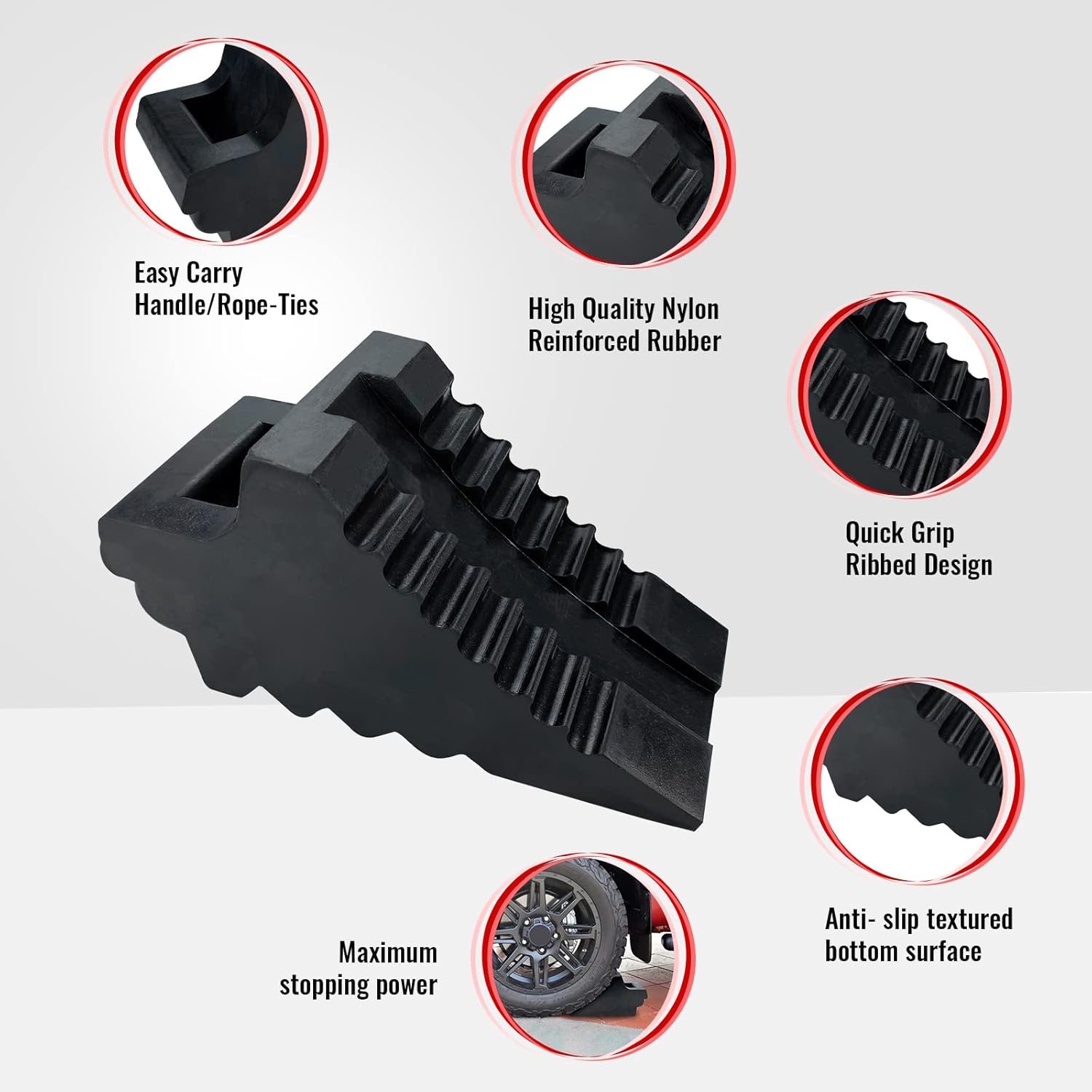 Buy HOXWELL Solid Heavy Duty Rubber Wheel Chocks 4 Packs, Premium Chock ...