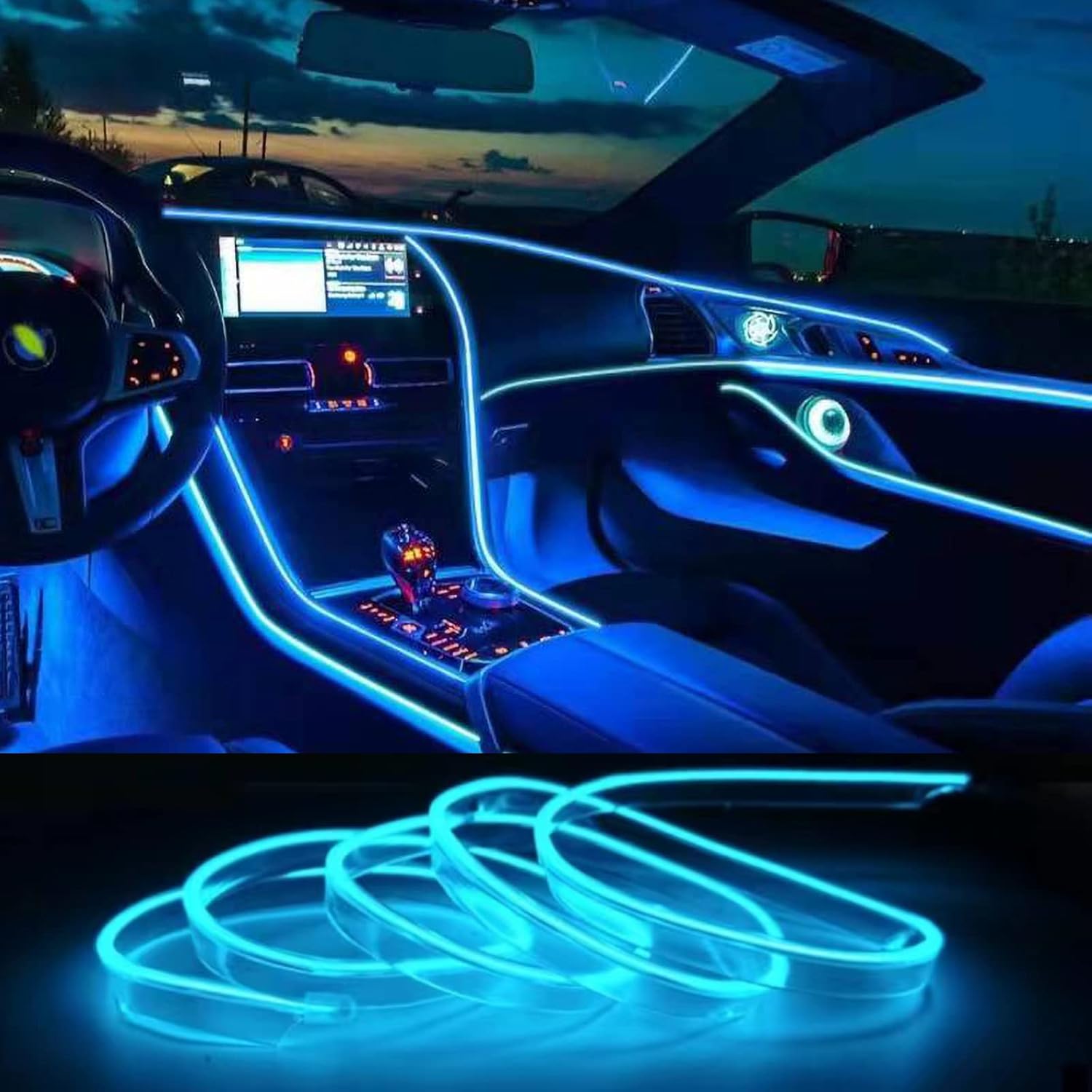 Car Led Strip Lights 16-Foot Blue USB Ambient Neon Lighting Kits for ...
