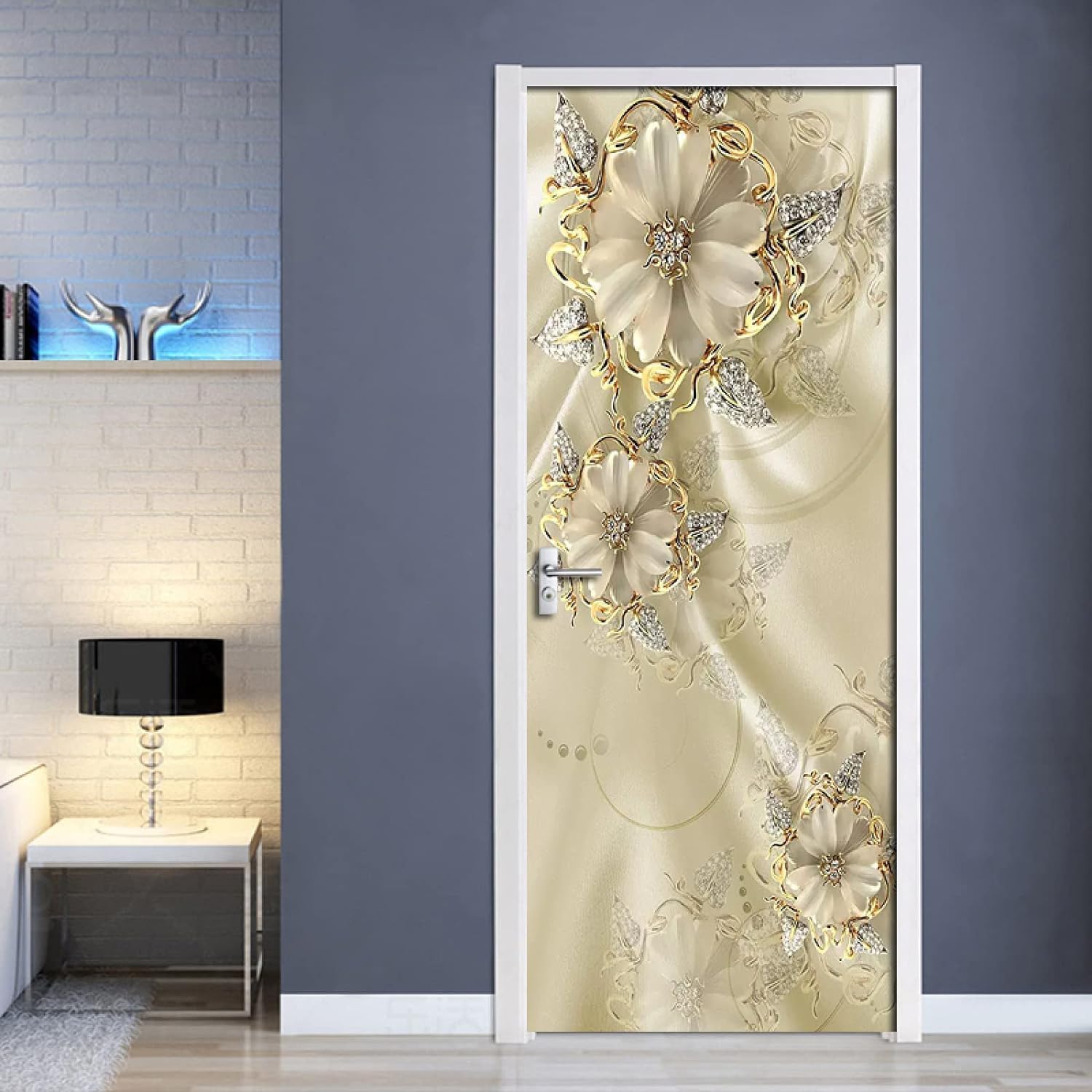 3D Door Wall Sticker European Plants And Flowers Self Adhesive Door ...