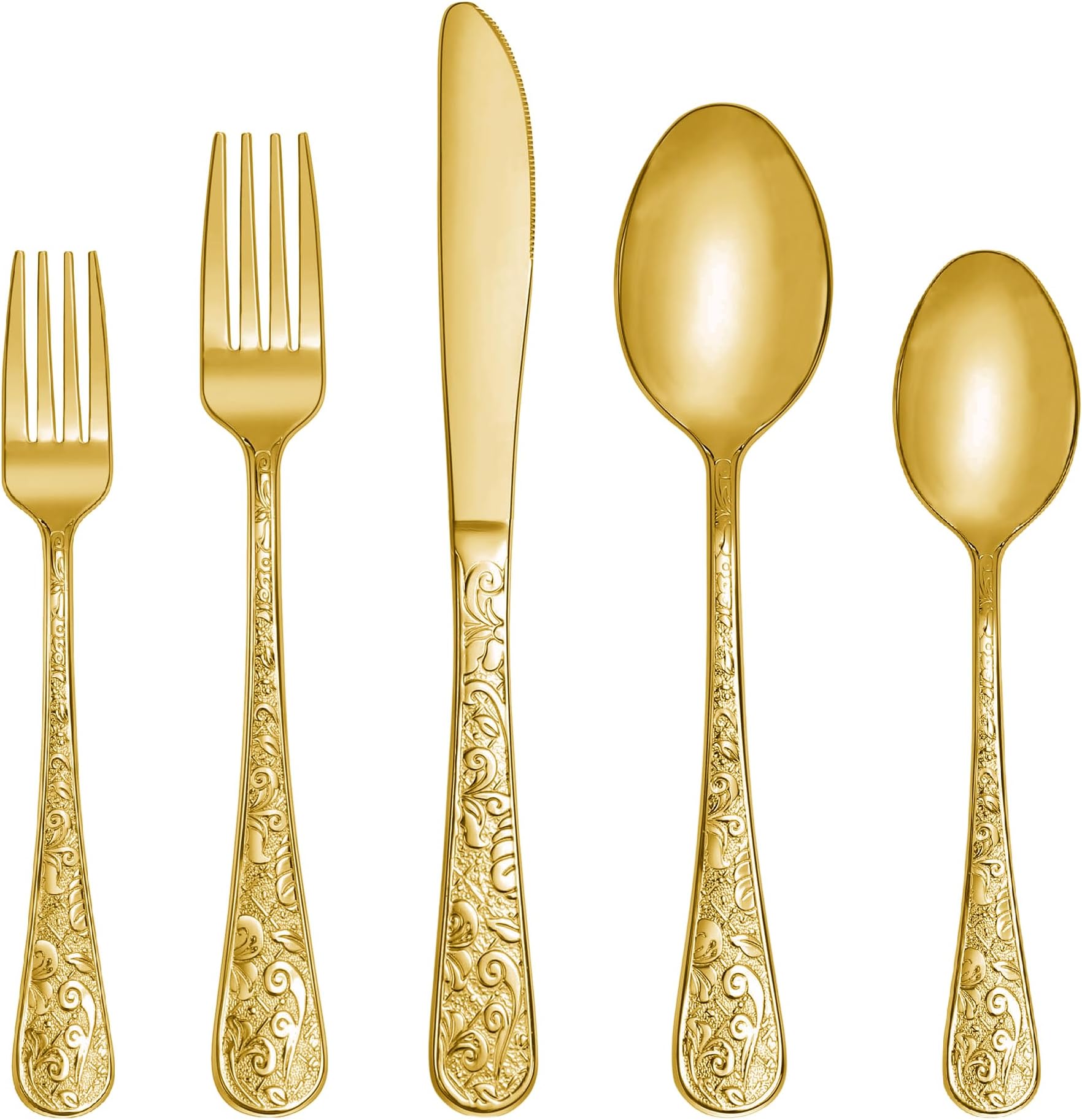 Amazon.com | 20-Piece Vintage Carved Gold Silverware Set, 18/10 ...