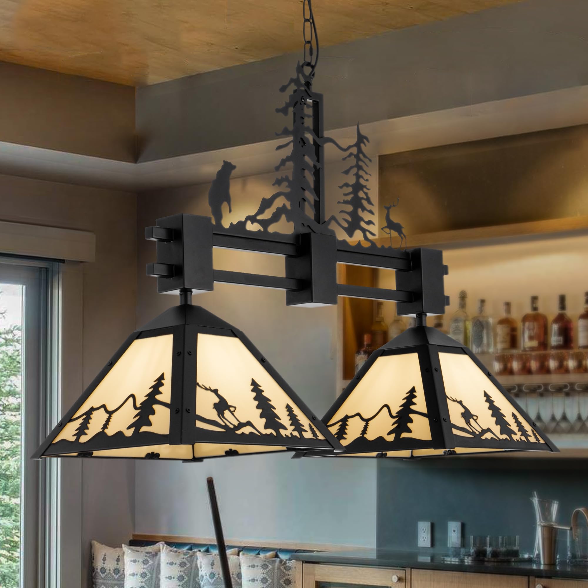 TOCHIC Pool Table Light 33''L, 2 Lights Hanging Billiard Light Fixture ...