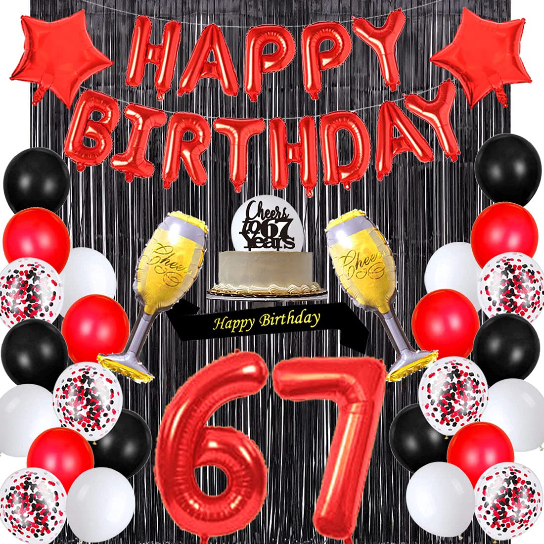 Buy Santonila Red 67th Birthday Decorations Happy Birthday Banner Sash ...