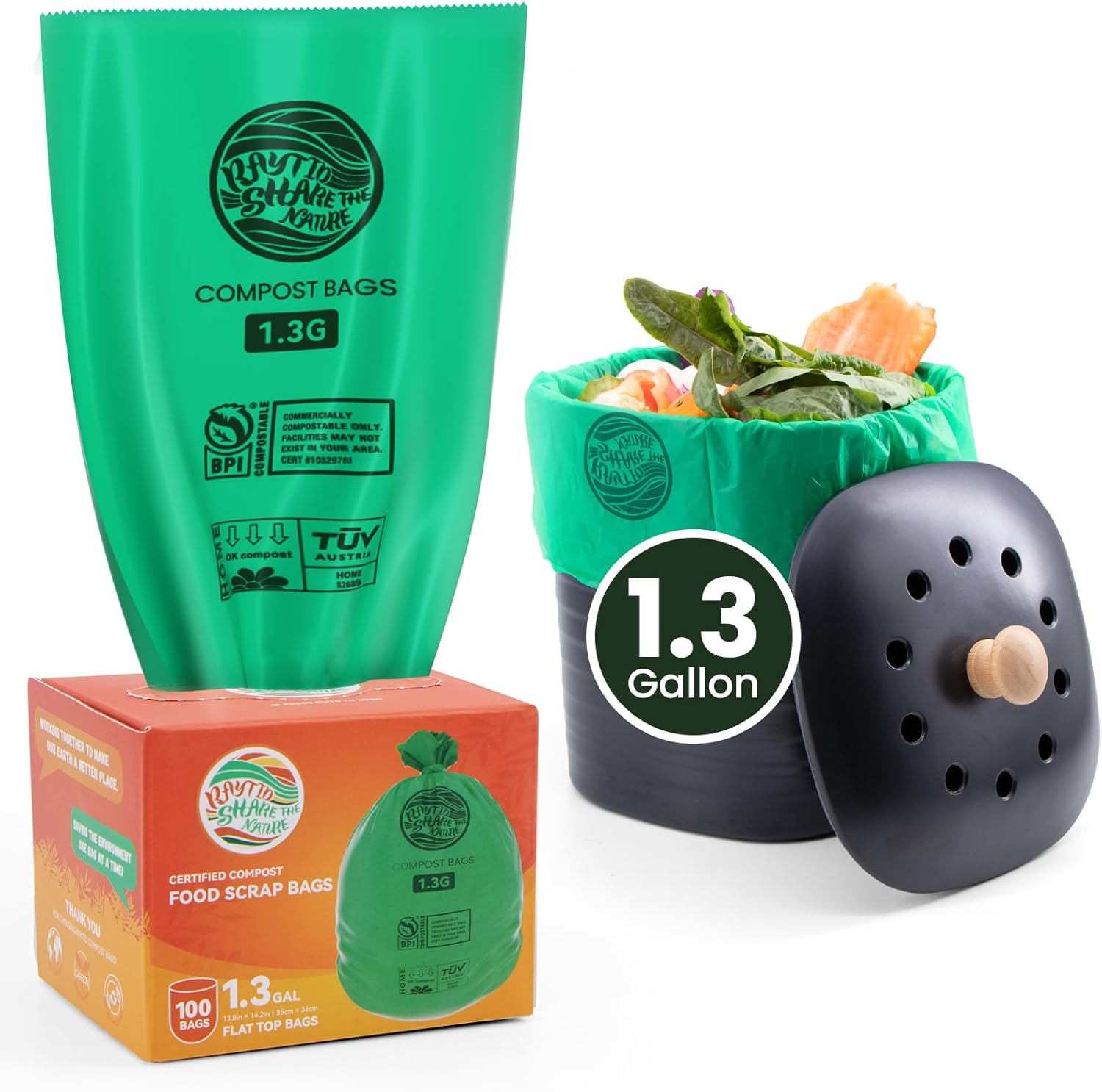 Amazon.com: Compost Bags 1.3 Gallon,100 Count,Compostable Small Trash ...