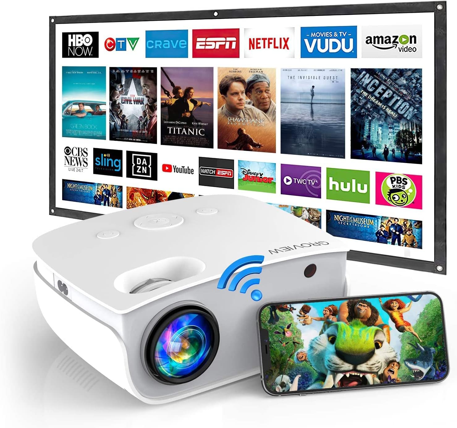 Amazon.com: Groview Projector, 1080P Bluetooth Mini Projector with 100 ...