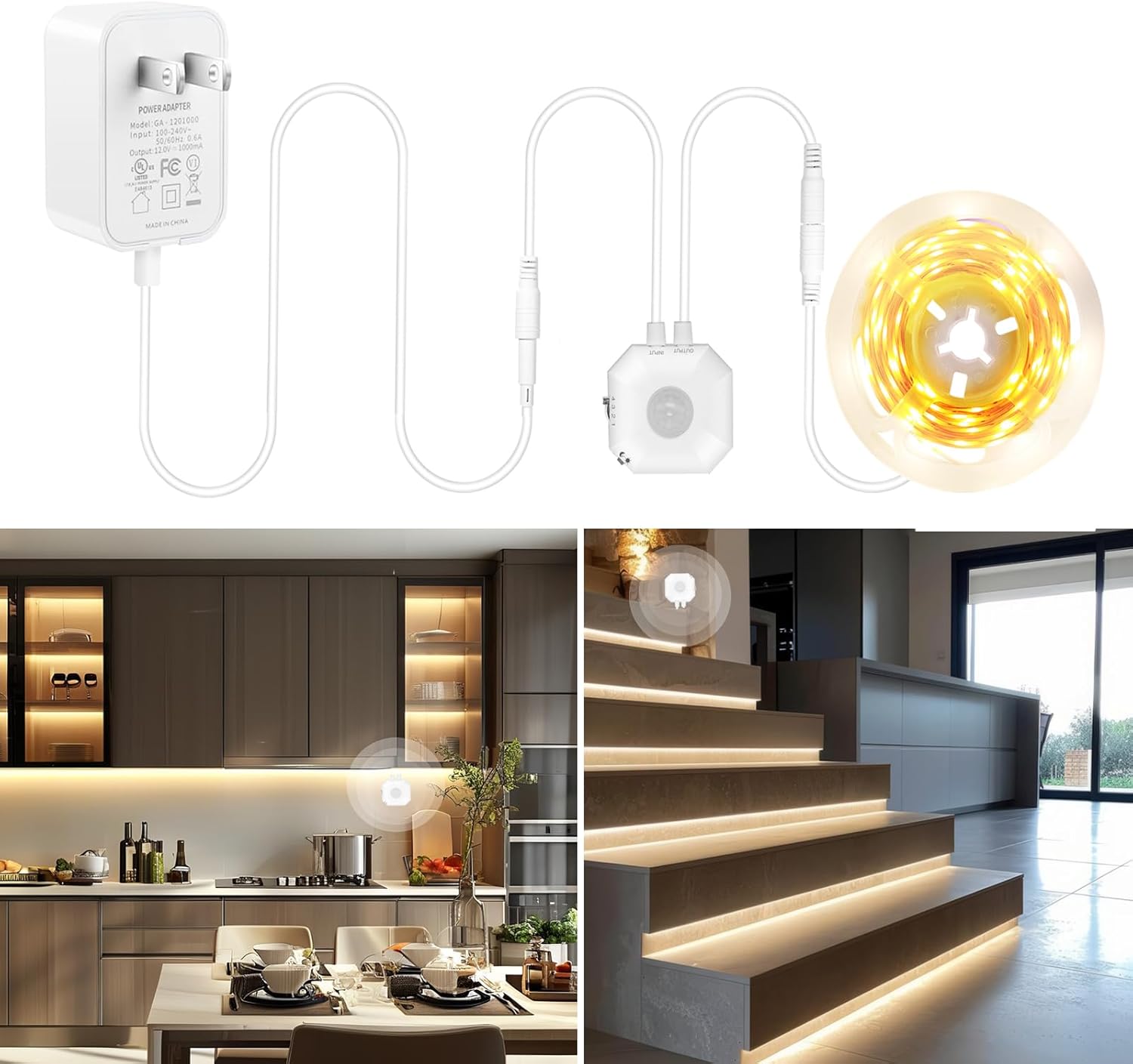 GXILEE Motion Sensor LED Light Strip, 9.8 Feet Flexible Warm White ...