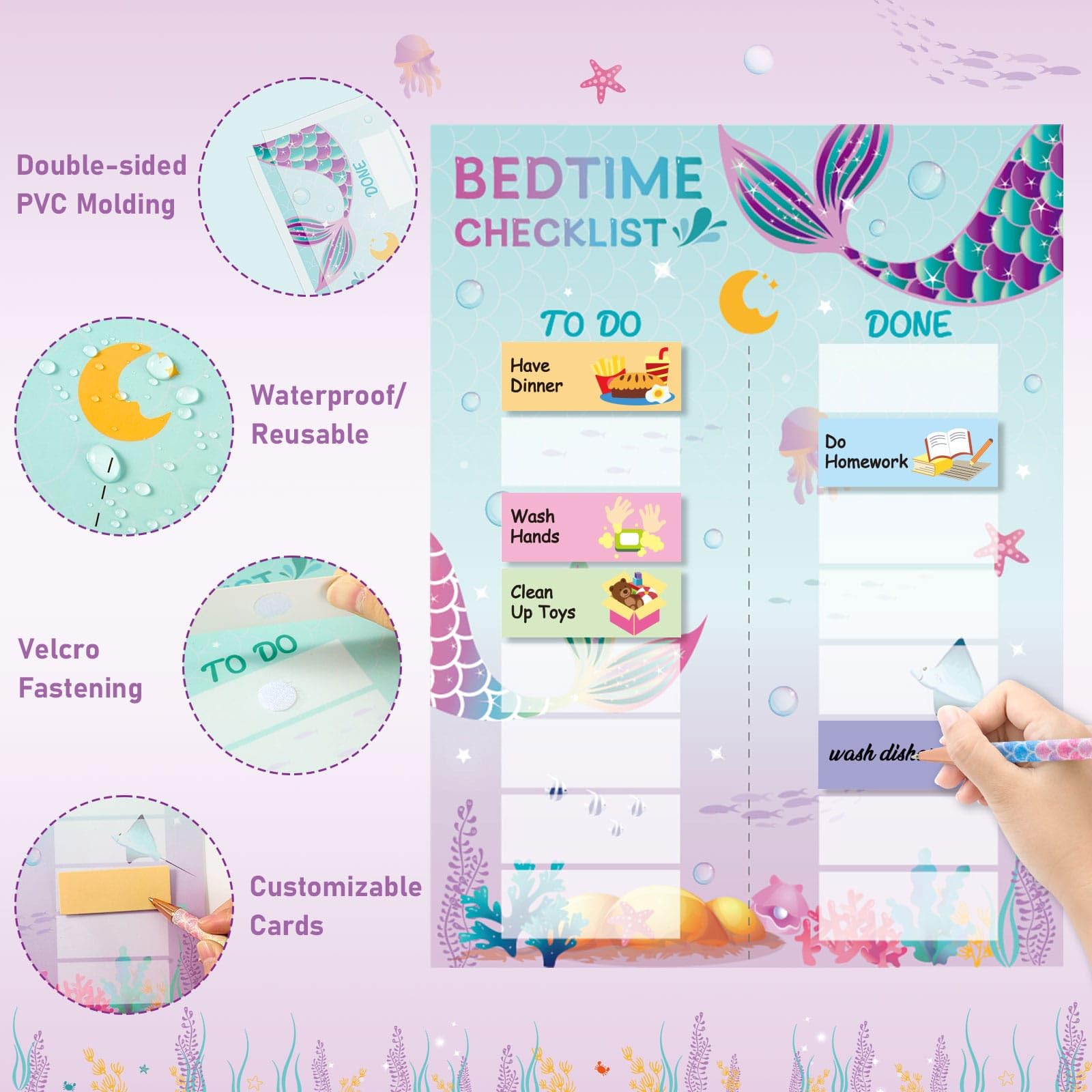 WERNNSAI Daily Schedule Board for Kids – Mermaid Visual Schedule ...