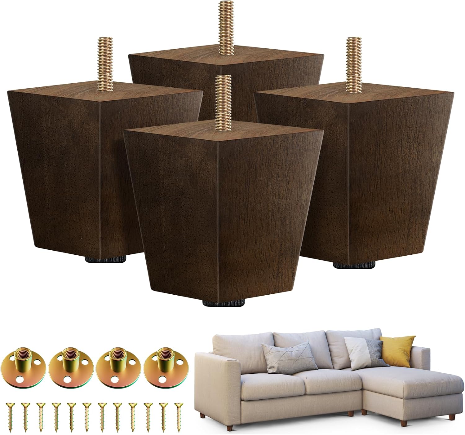Yes4All 3 Inches Square Wood Furniture Legs Set of 4 - Wooden ...