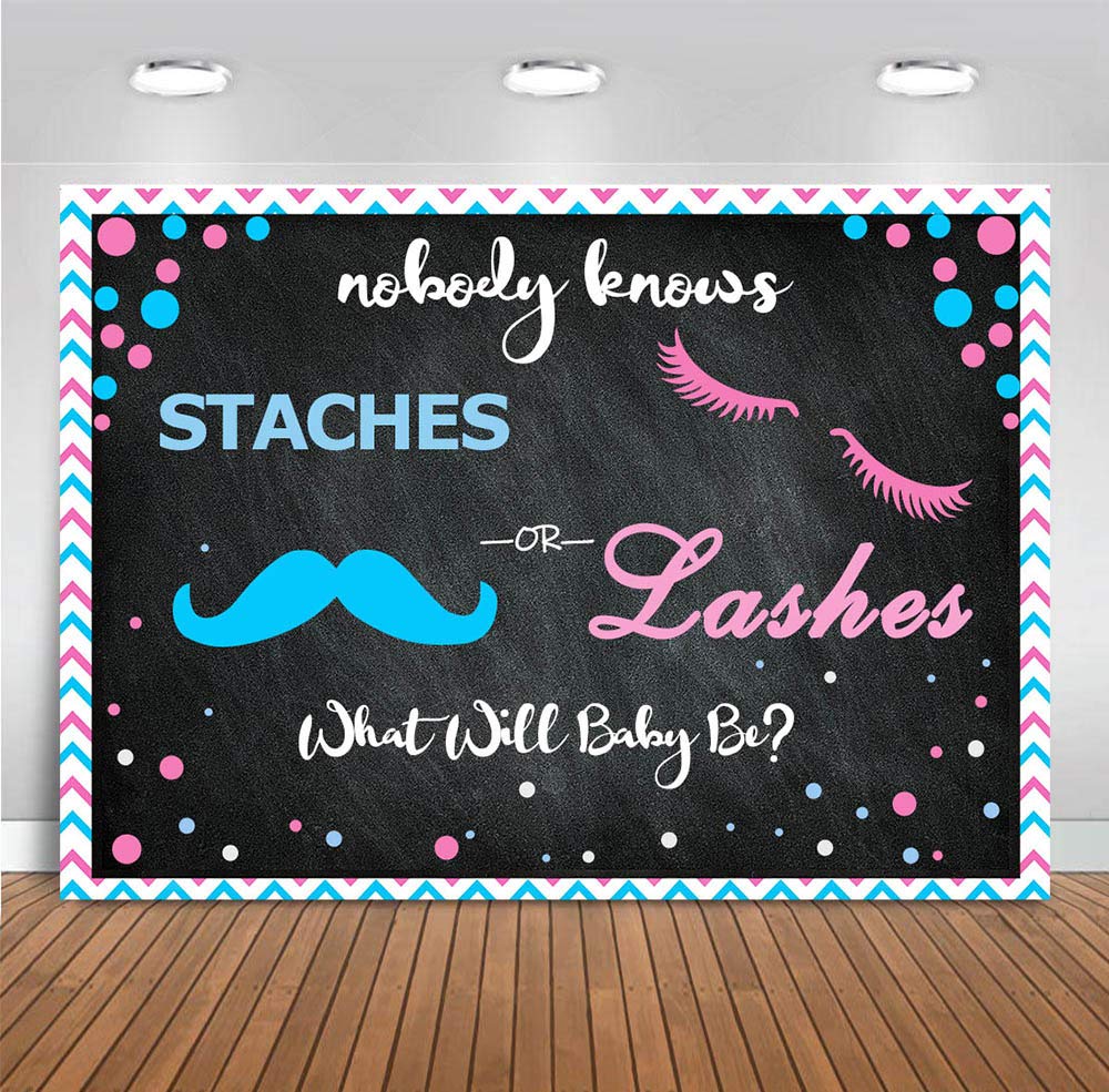 Fanghui Staches or Lashes Gender Reveal Backdrop Blackboard Pink or ...