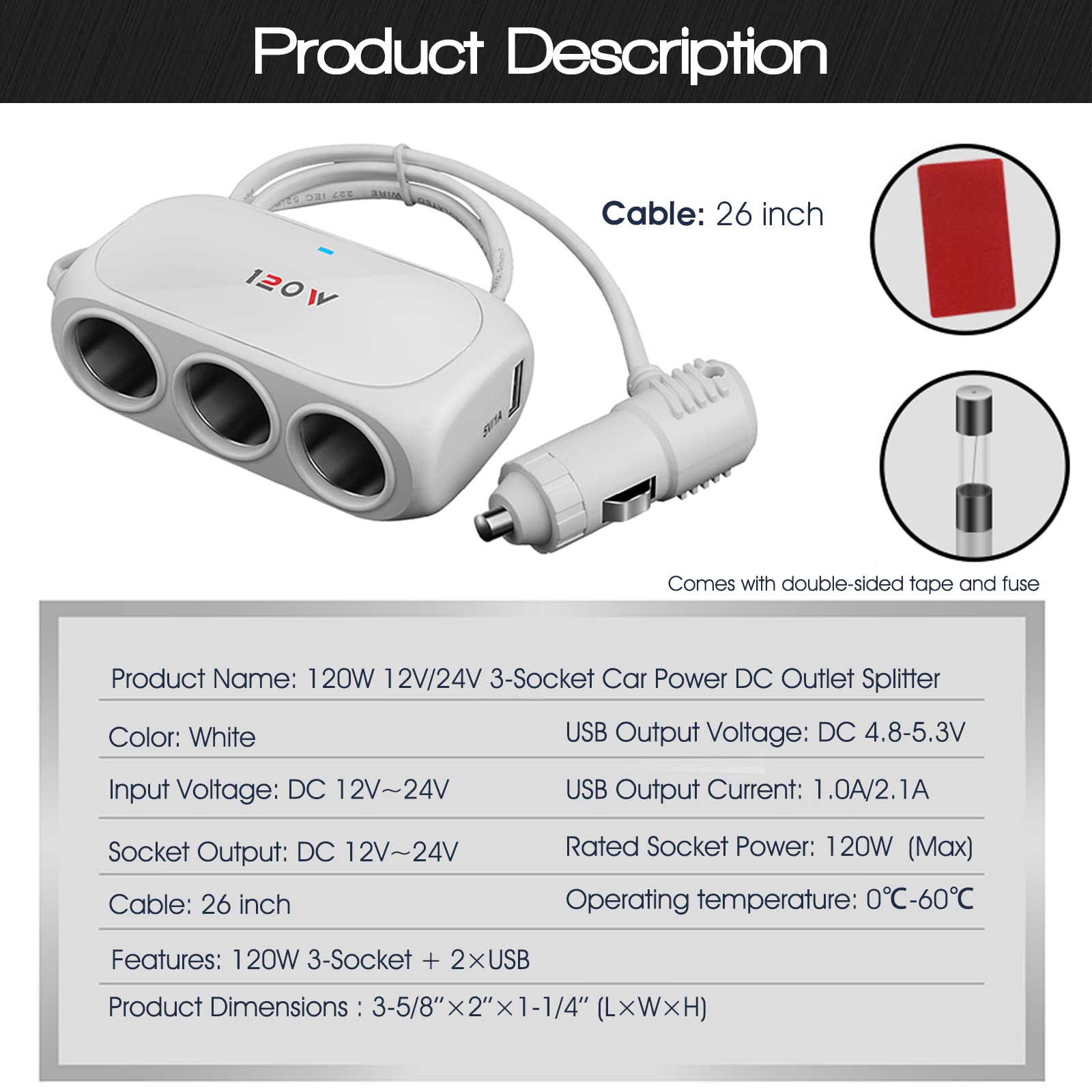 Snapklik.com : 3-Socket Car Cigarette Lighter Splitter Adapter, 2 USB ...