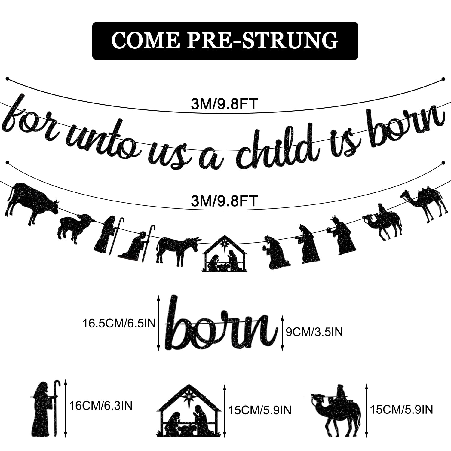 Snapklik.com : Black Glitter For Unto Us A Child Is Born Banner And ...