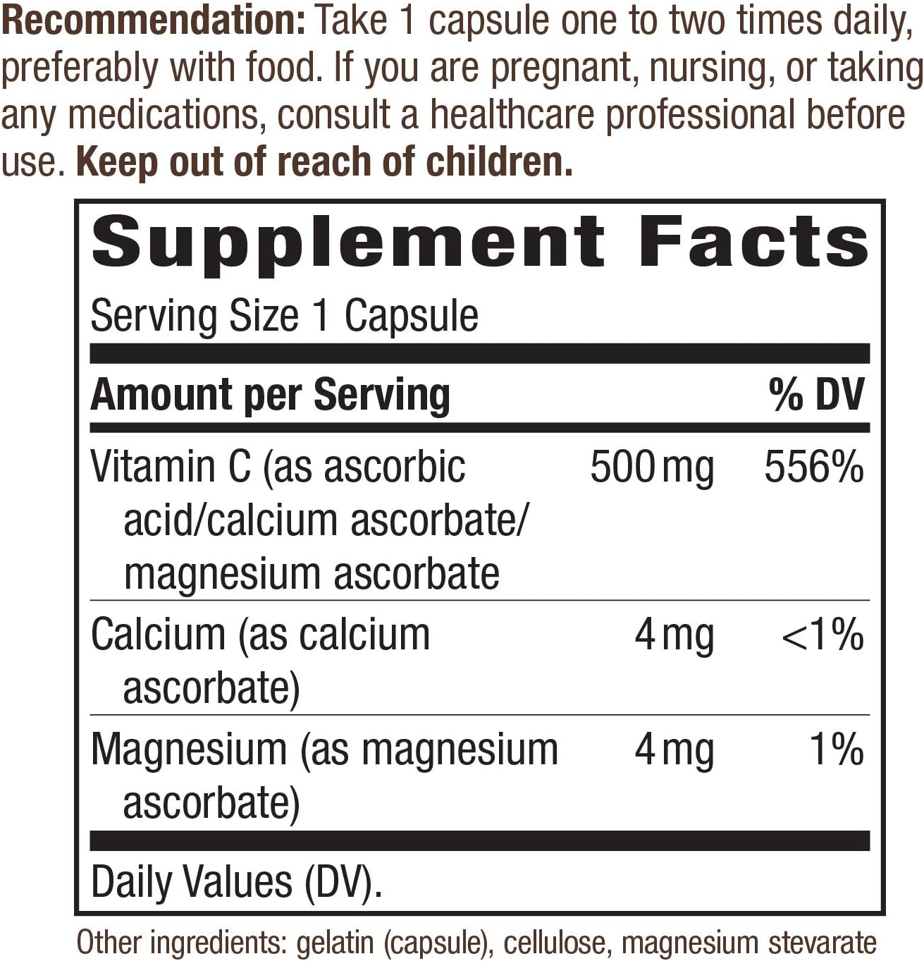 Nature’s Way Ascorbatto mineral C-500 tamponado 500 mg de vitamina C ...