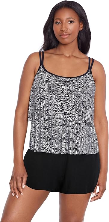 Longitude Women's Swimwear Double Ruffle Faux Skirtini One Piece ...