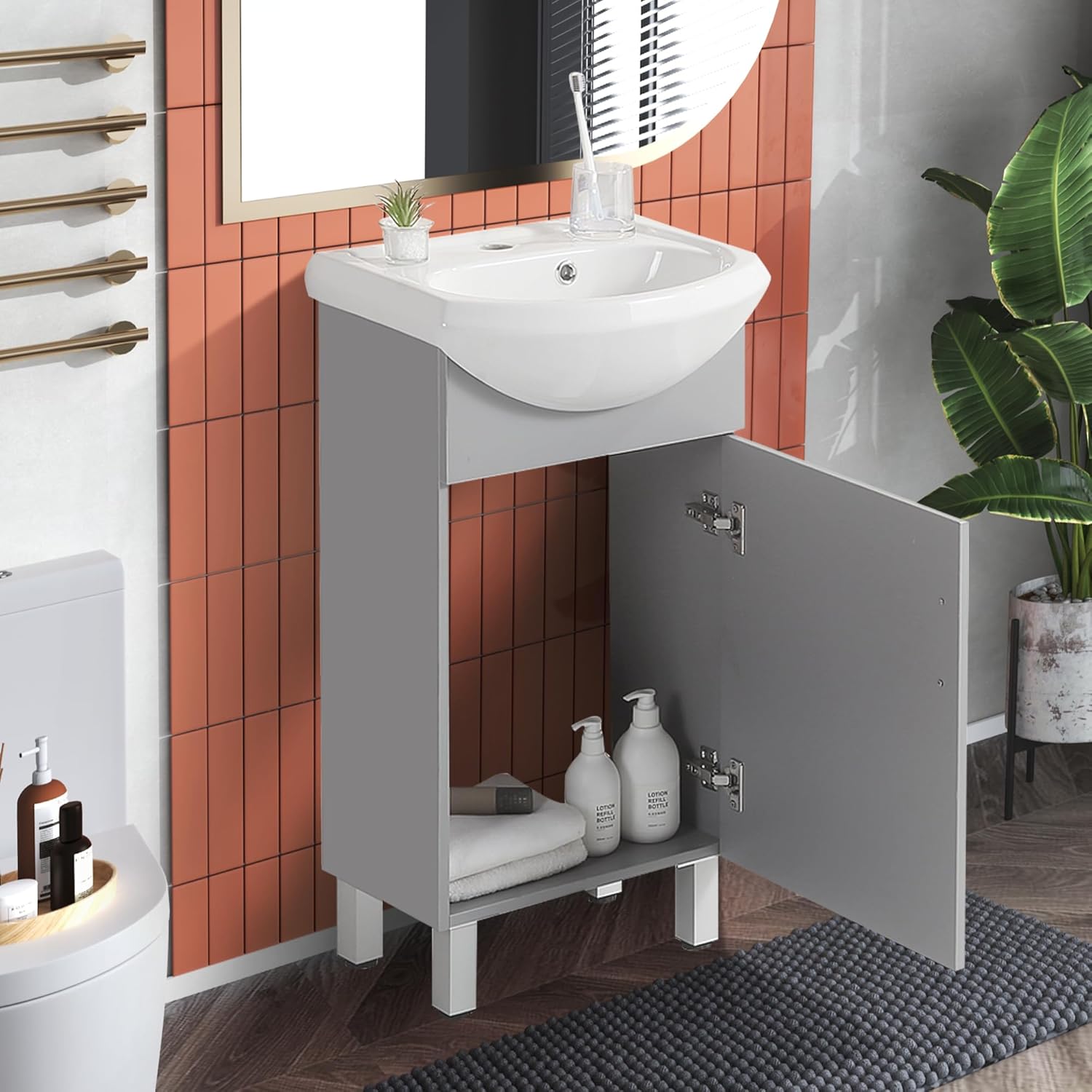 Amazon.com: Xuanlur 18" Mini Bathroom Vanity with Sink, Bathroom Sink ...