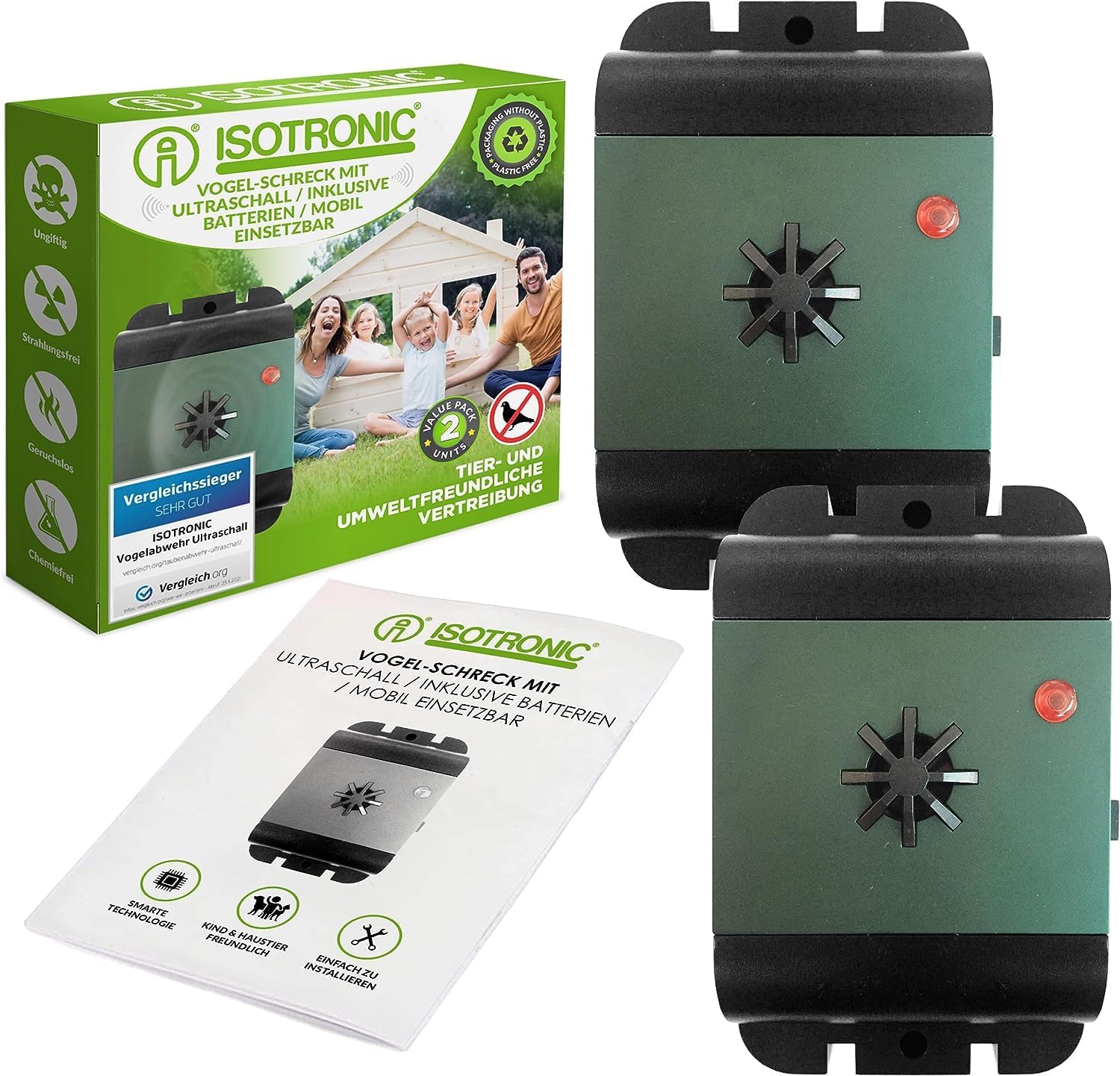 ISOTRONIC® Ultrasonic Bird Repeller device, Battery powered portable ...