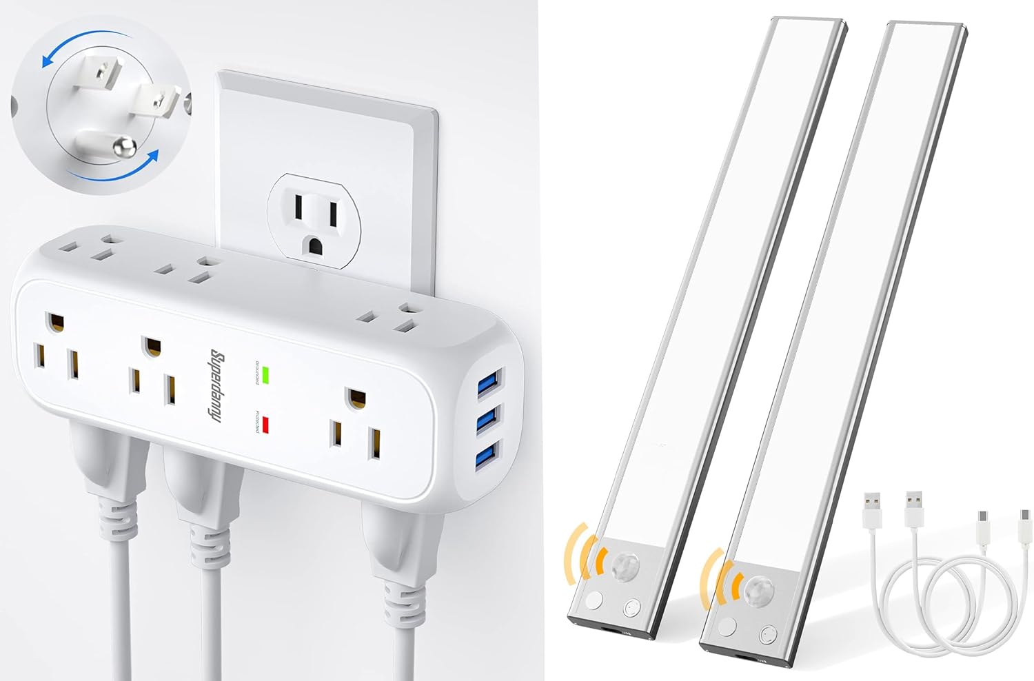 SUPERDANNY 360° Rotating Multi Plug Outlet Extender, Under Cabinet ...