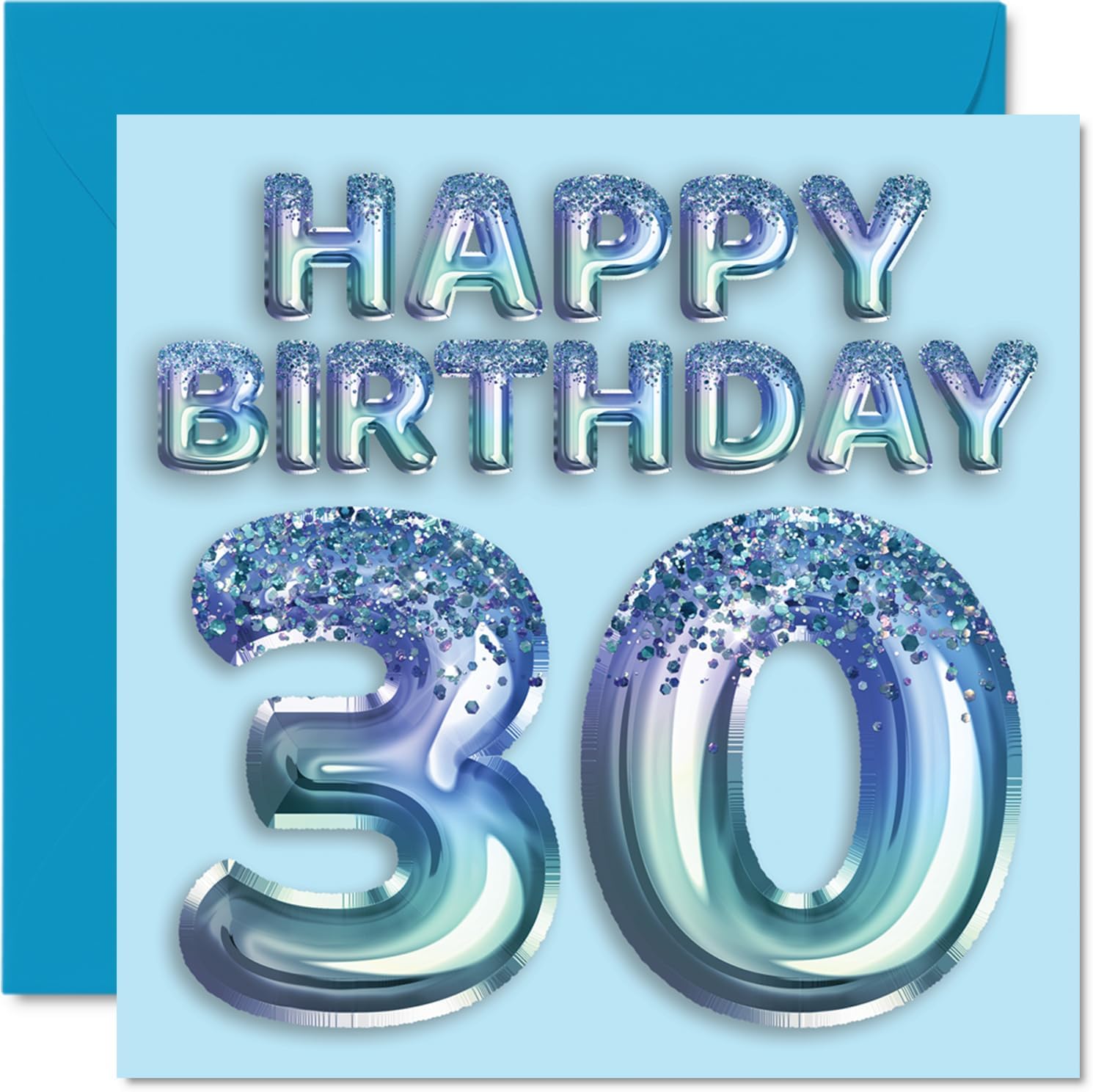 30th Birthday Card for Men - Blue Glitter Party Balloon - Happy ...