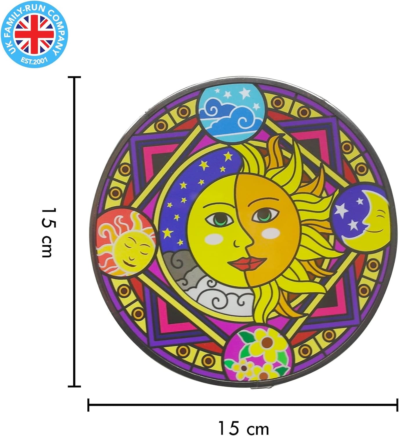 Glass sun catcher with sun and moon design with four seasons border ...