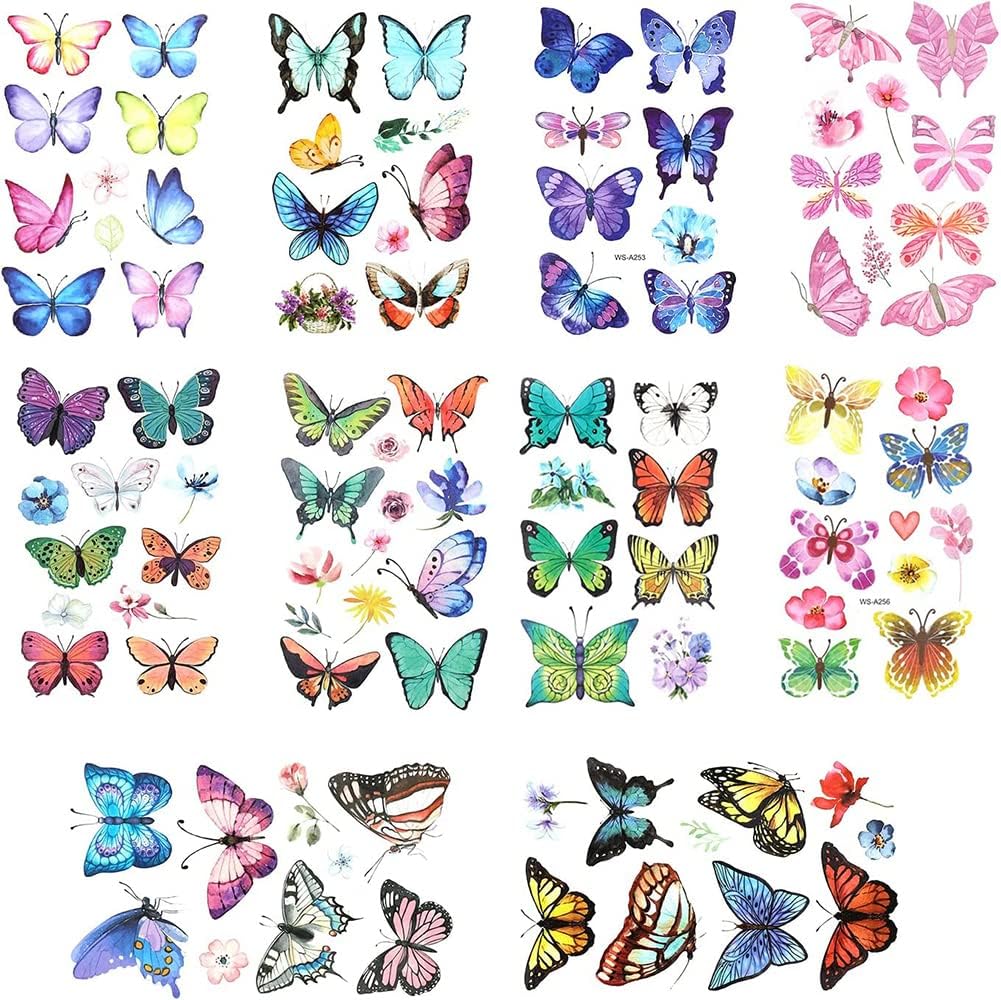 Yesallwas 10 Sheets Butterfly Temporary Tattoos 99pcs Small Butterfly ...