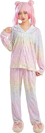 haikyuu Women Pink Pajamas Set Loungewear Long Sleeve Two Piece ...