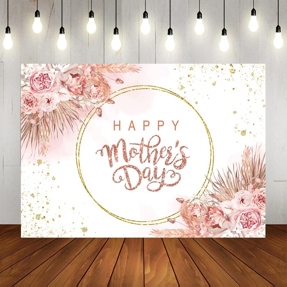 Amazon.com : Lofaris Happy Mother's Day Backdrop Rose Gold Boho Floral Background for Mother's ...