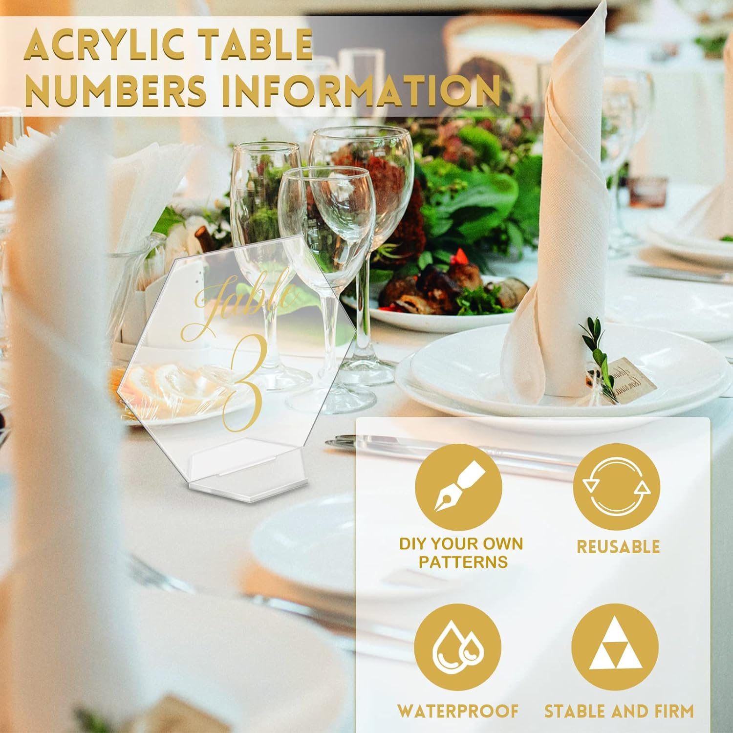 Acrylic Wedding Table Numbers 1-20 with Stands, Hexagon DIY Clear Table ...