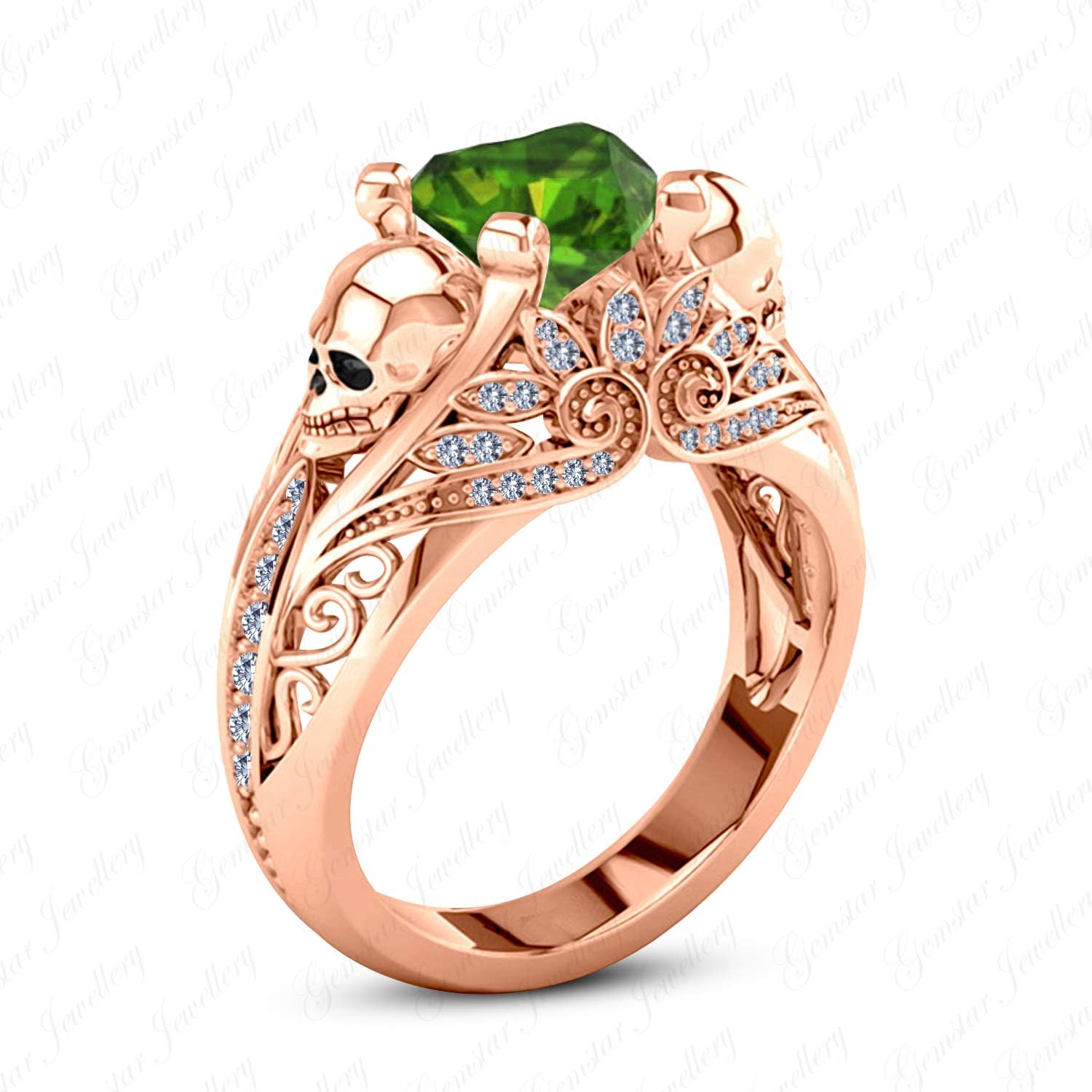 Amazon.com: Gemstar Jewellery Gothic Skull Ring with Heart Green ...