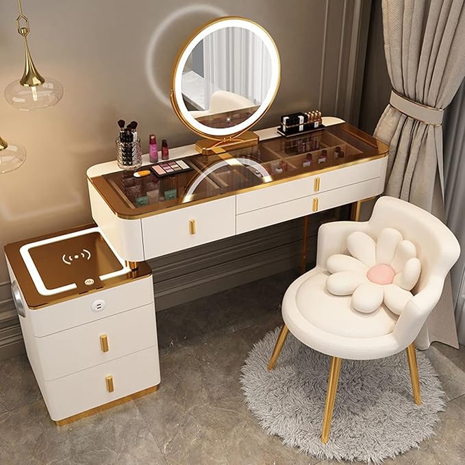 Amazon.com: QLYEPHNE Makeup Vanity Dressing Table with Charging Station ...