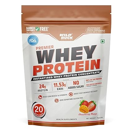 WILD BUCK Premier Whey Protein Concentrate 100%, 24G High Protein, 5 ...