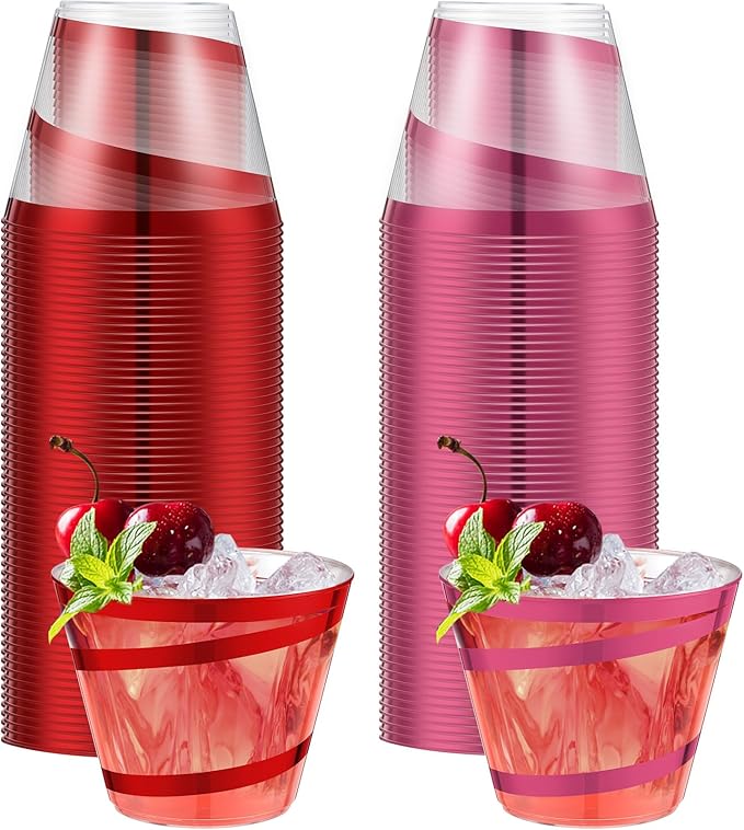 Amazon.com: Gejoy 9 oz Rimmed Swirl Plastic Cups Disposable Wine ...