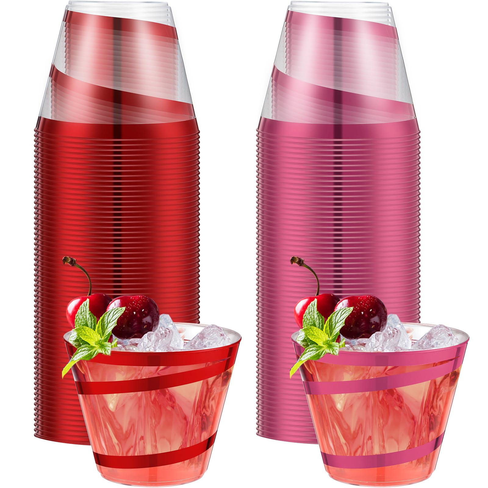 Amazon.com: Gejoy 9 oz Rimmed Swirl Plastic Cups Disposable Wine Cups ...