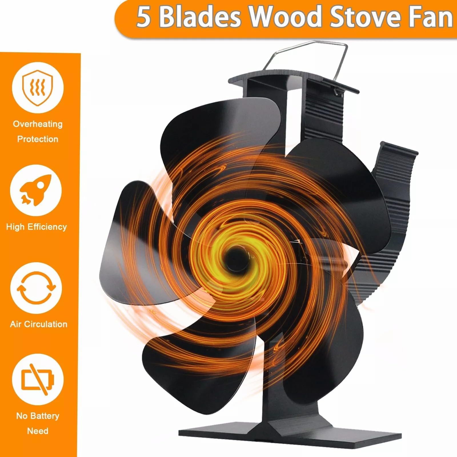 Tomersun Log Burner Fan 5-Blade Stove Fans Log Burners | Fire Fan Wood ...