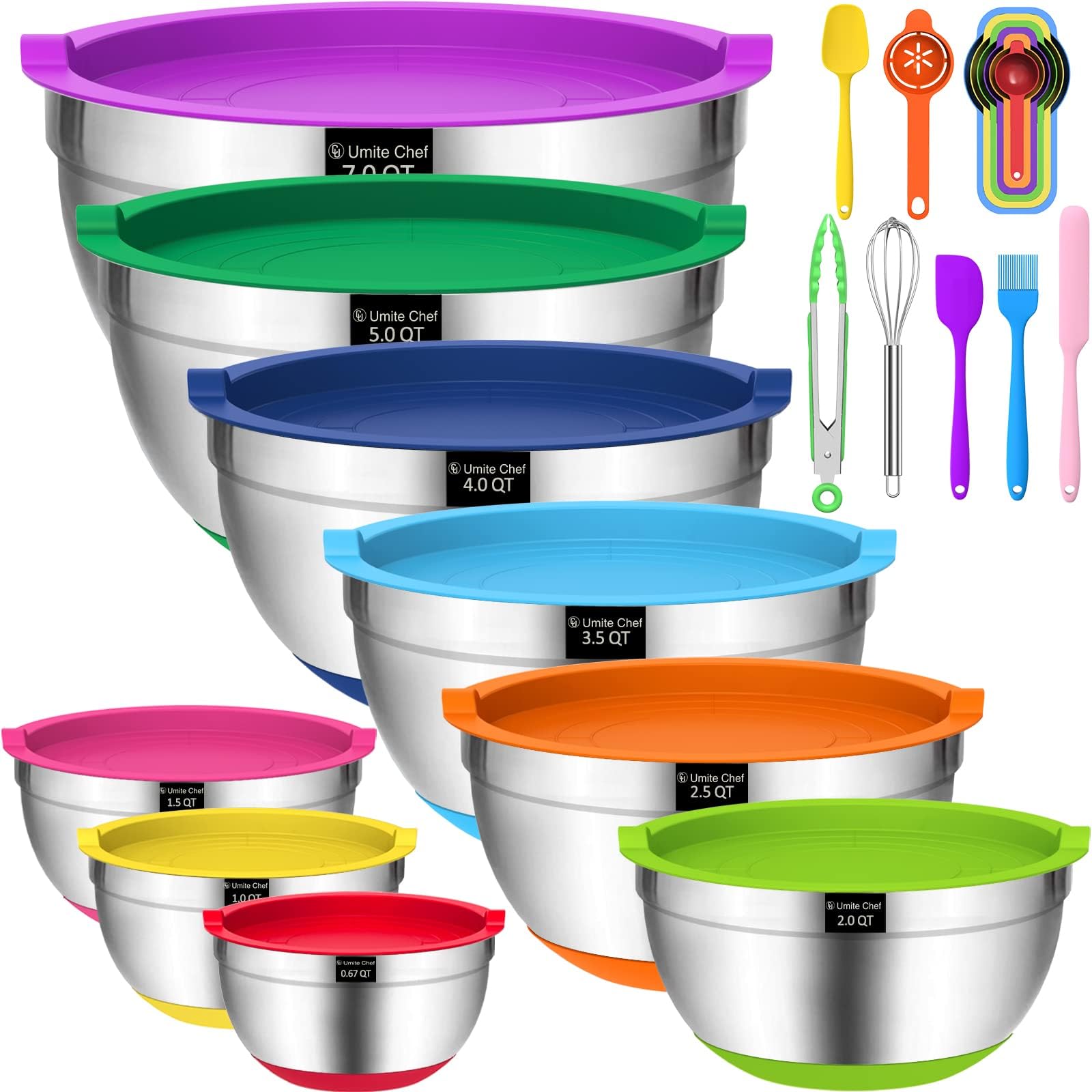 Amazon.com: Mixing Bowls With Airtight Lids Set - 7Pc Stainless Steel ...