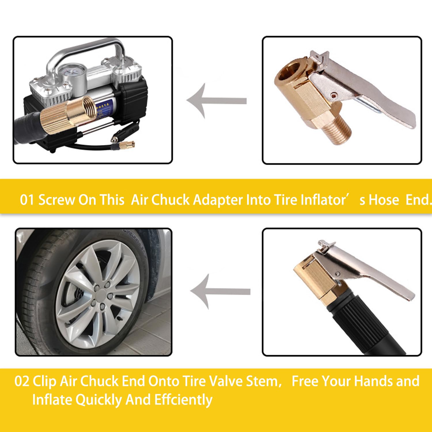 Brass Air Chuck Adapter 4-Pack Locking Tire Air Chuck Adapters - Brass ...